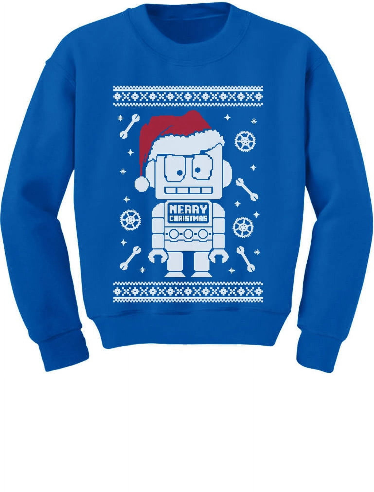 Robot Santa Ugly Christmas Sweater Kids Sweatshirt Train Long Sleeve T ...