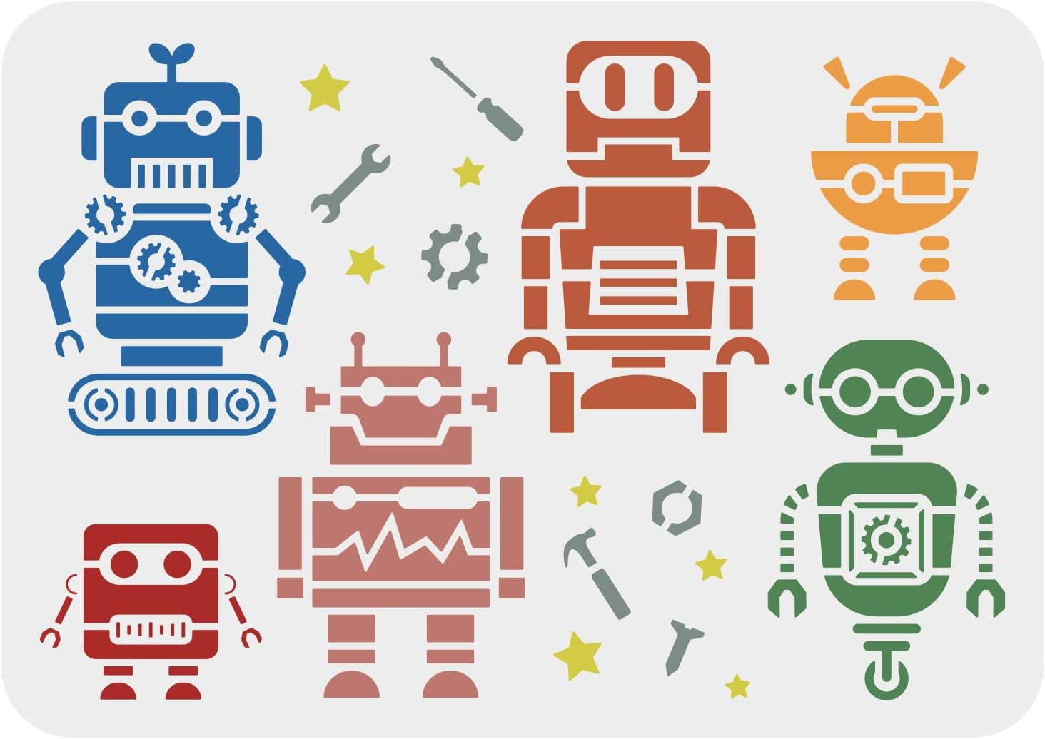 Robot Stencils 11.7x8.3 inch Robots Painting Stencil Plastic Screw Nut ...