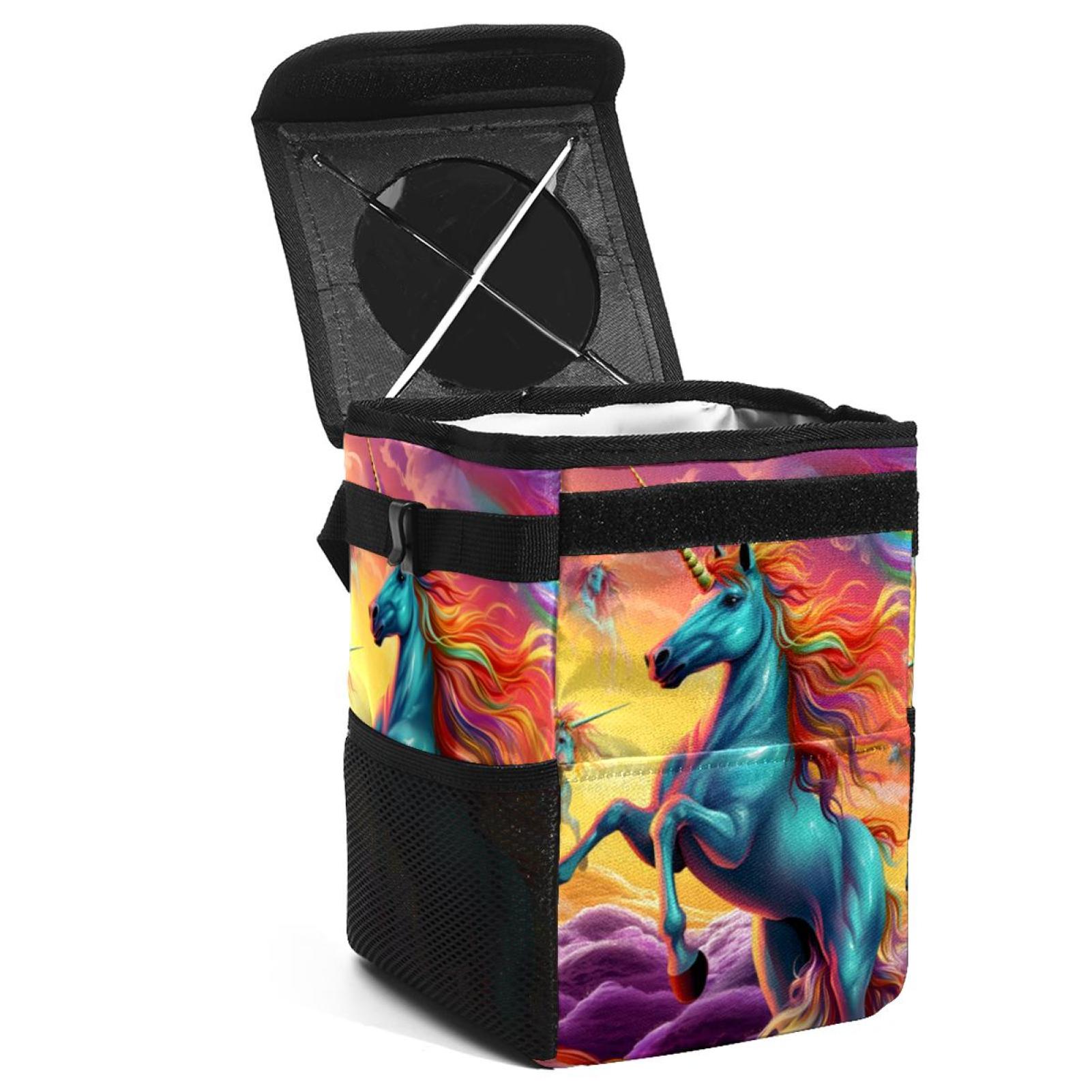 Robot Unicorn Attack Foldable Car Trash Can with Lid, Leak-Proof ...