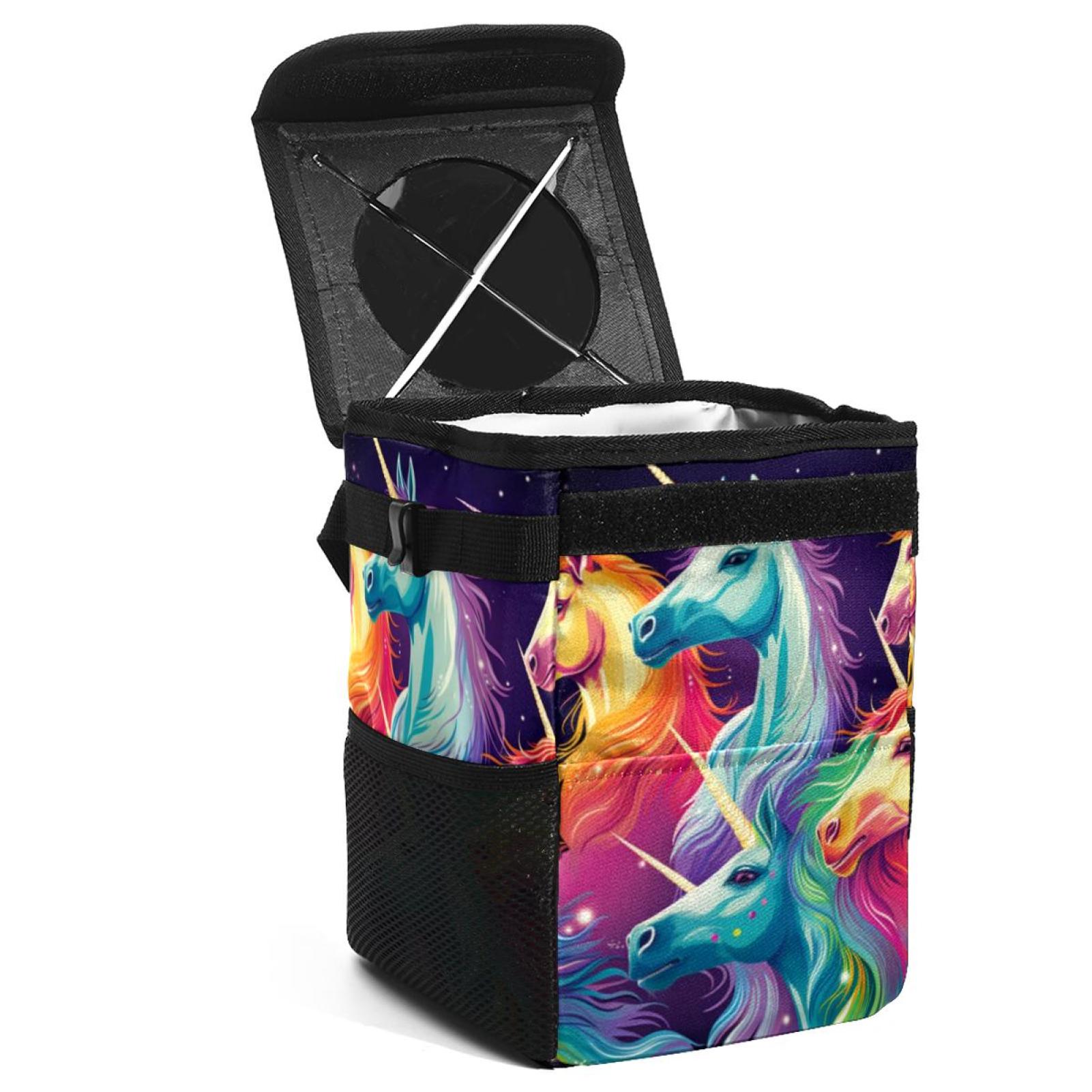 Robot Unicorn Attack Foldable Car Trash Can with Lid, Leak-Proof, and Hanging Storage Bag - Car ...