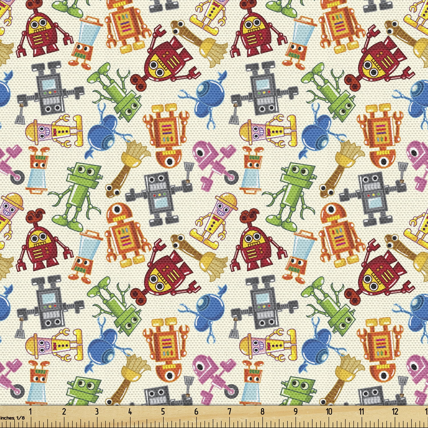 Ambesonne Robot Fabric by the Yard Upholstery, Boys Cartoon Robot ...