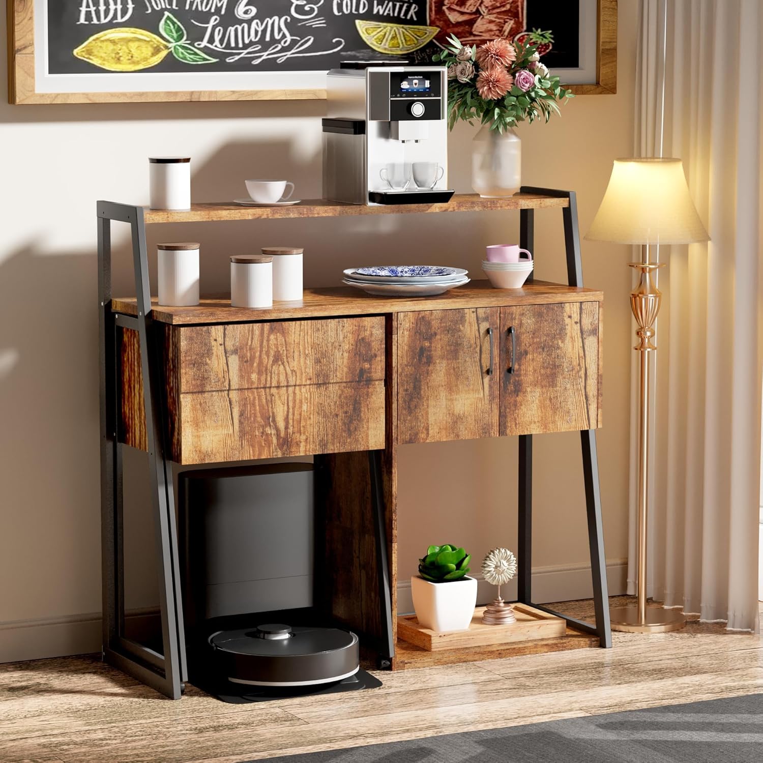 Robot Vacuum Stand Cabinet, Mobile Storage cabinet for Self-Emptying ...