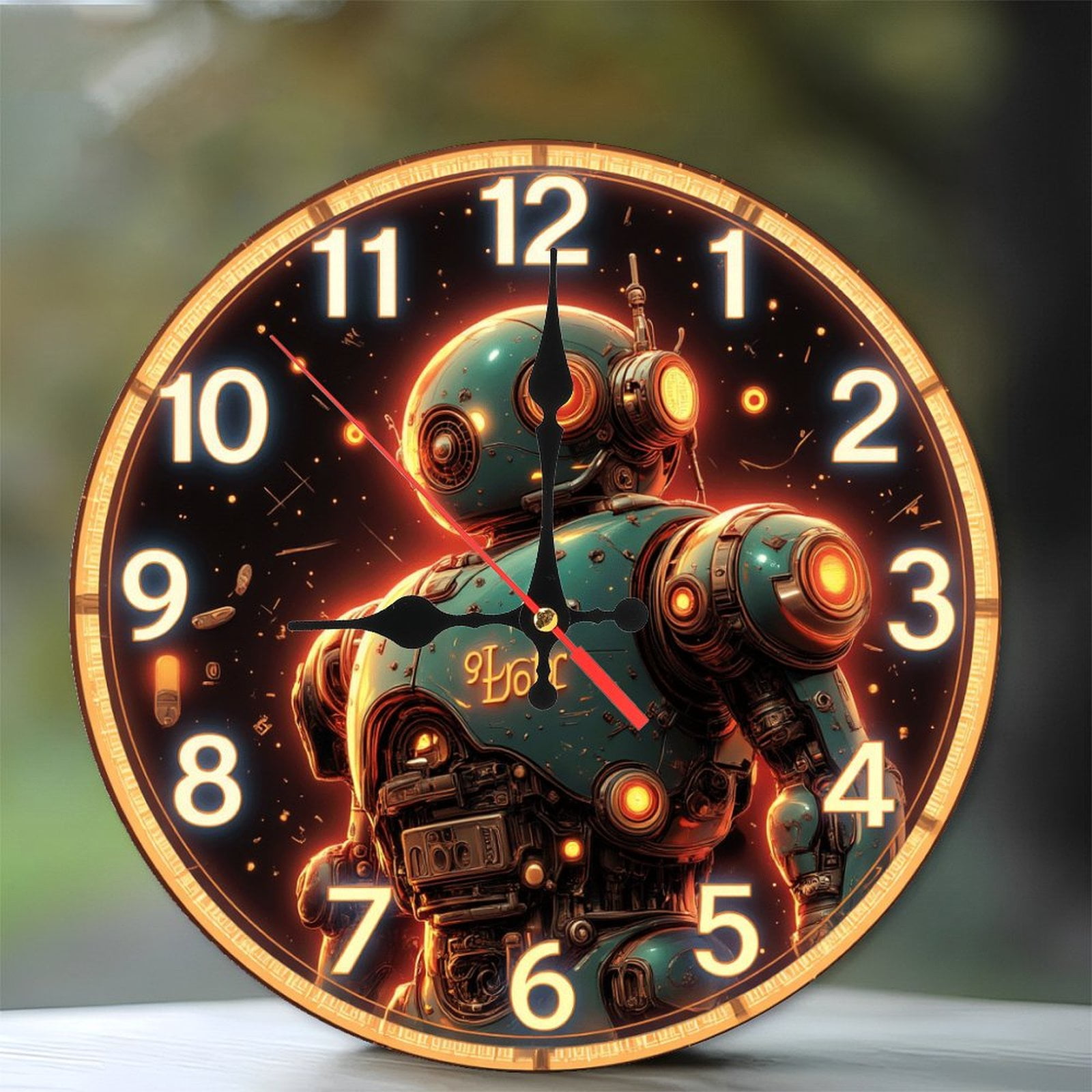 Robot Wall Clock 10-Inch Silent Wooden Wall Clock, Battery Operated (AA ...