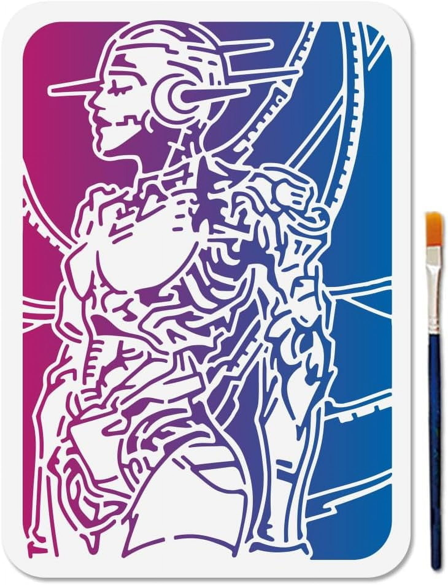 Robot Women Stencil with Paint Brush Mechanical Woman Painting Stencil ...