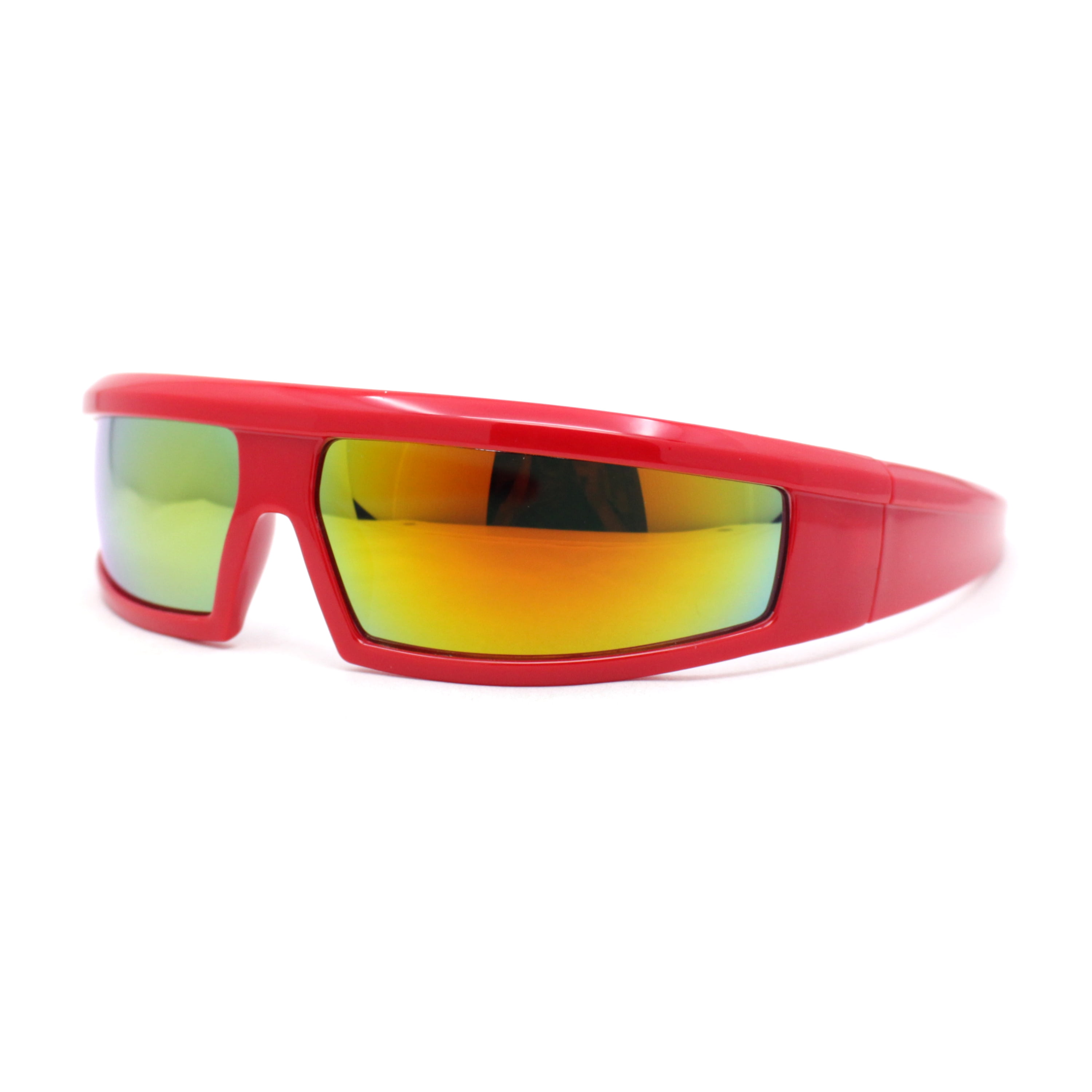 Robotic Futurism Streamline Wrap Arm Rectangular Plastic Sunglasses Red ...