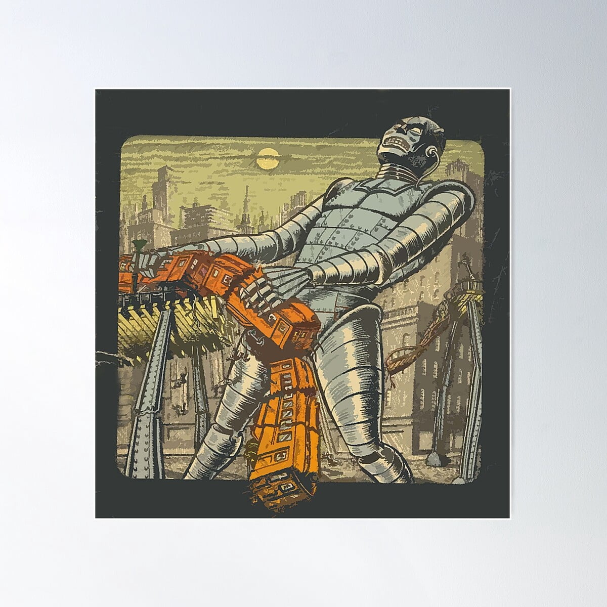 Robotic Man Destroying A Train Comic Art Poster Wall Art, Modern Wall ...