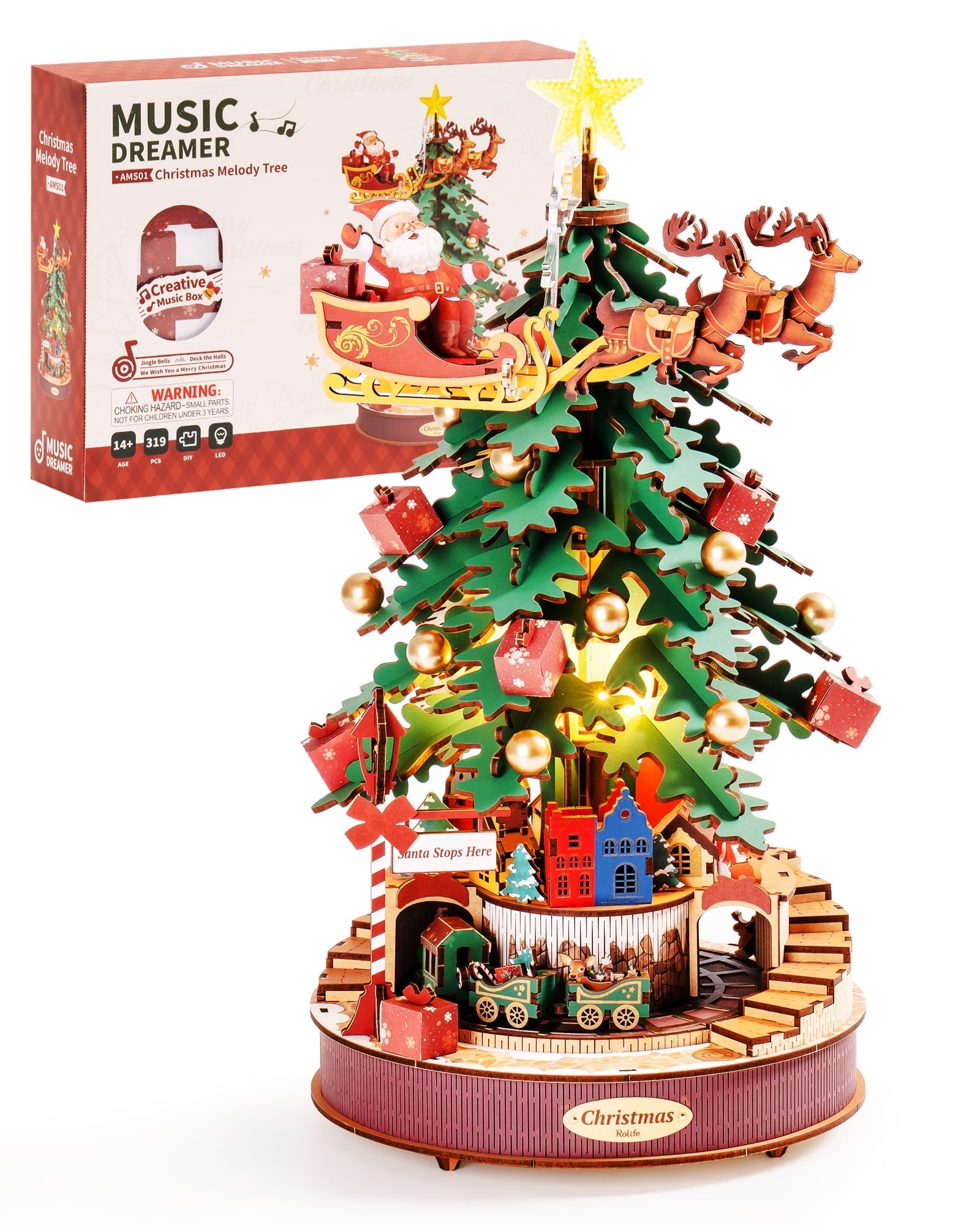 Robotime 3D Puzzles Christmas Melody Tree Music Box Dreamer Wooden DIY ...