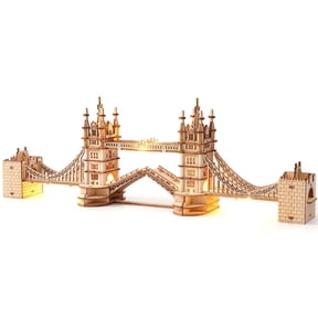"rolife Wooden 3D Puzzle, Tower Bridge Model Kit with LED Lights, 14.1 ...