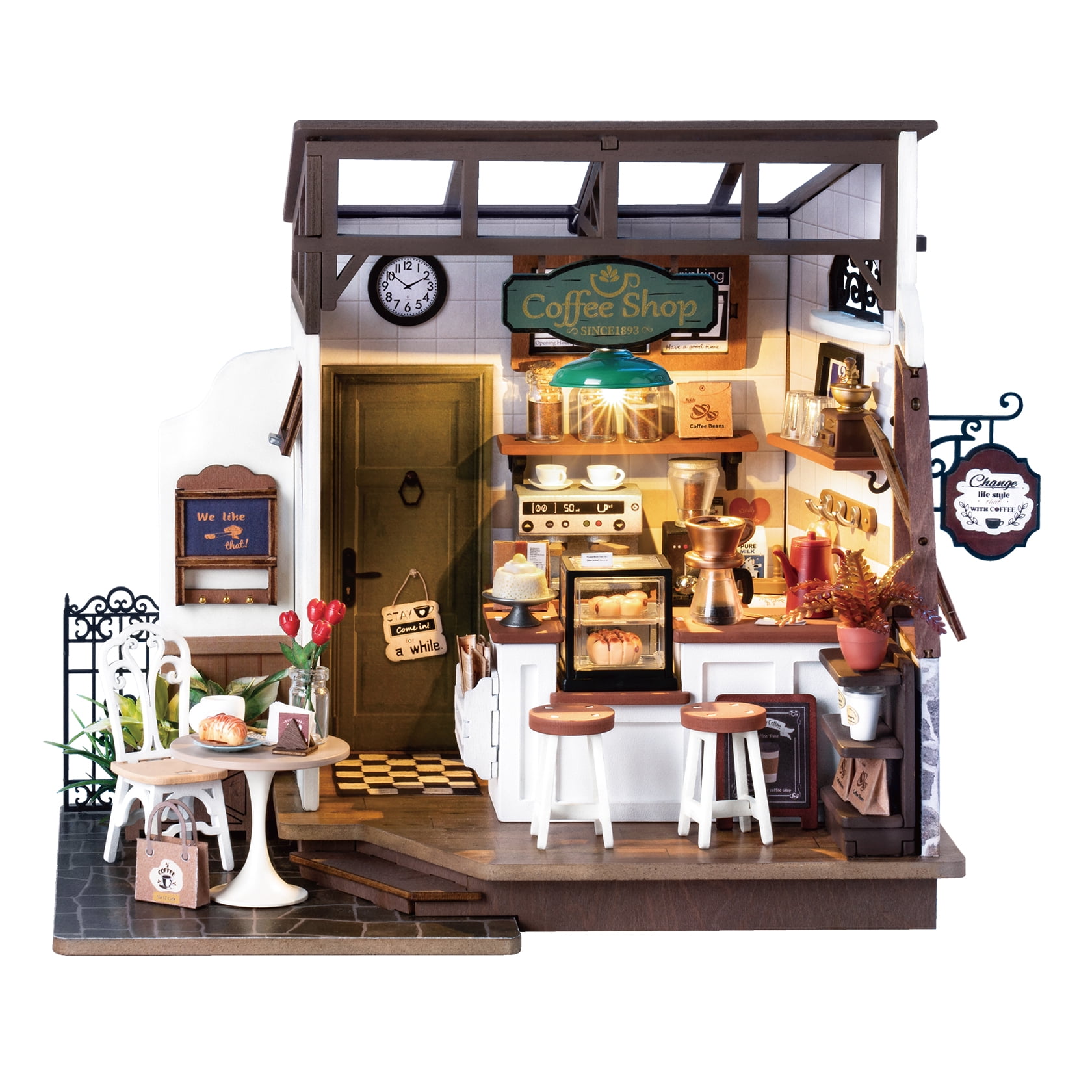 Robotime ROEDG162 250 x 150 x 195 mm Rolife No.17 Cafe Miniature House ...