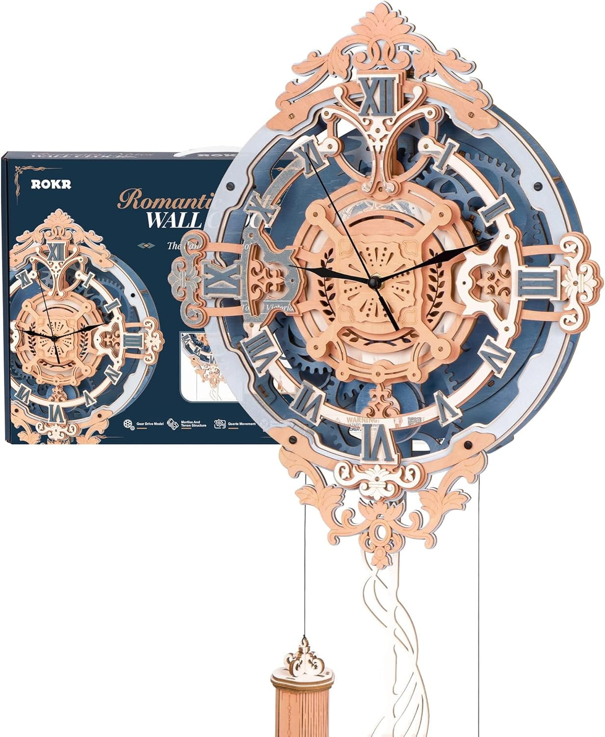 Robotime Romantic Note Wall Clock Wooden 3D Puzzle, DIY Vintage Wooden ...