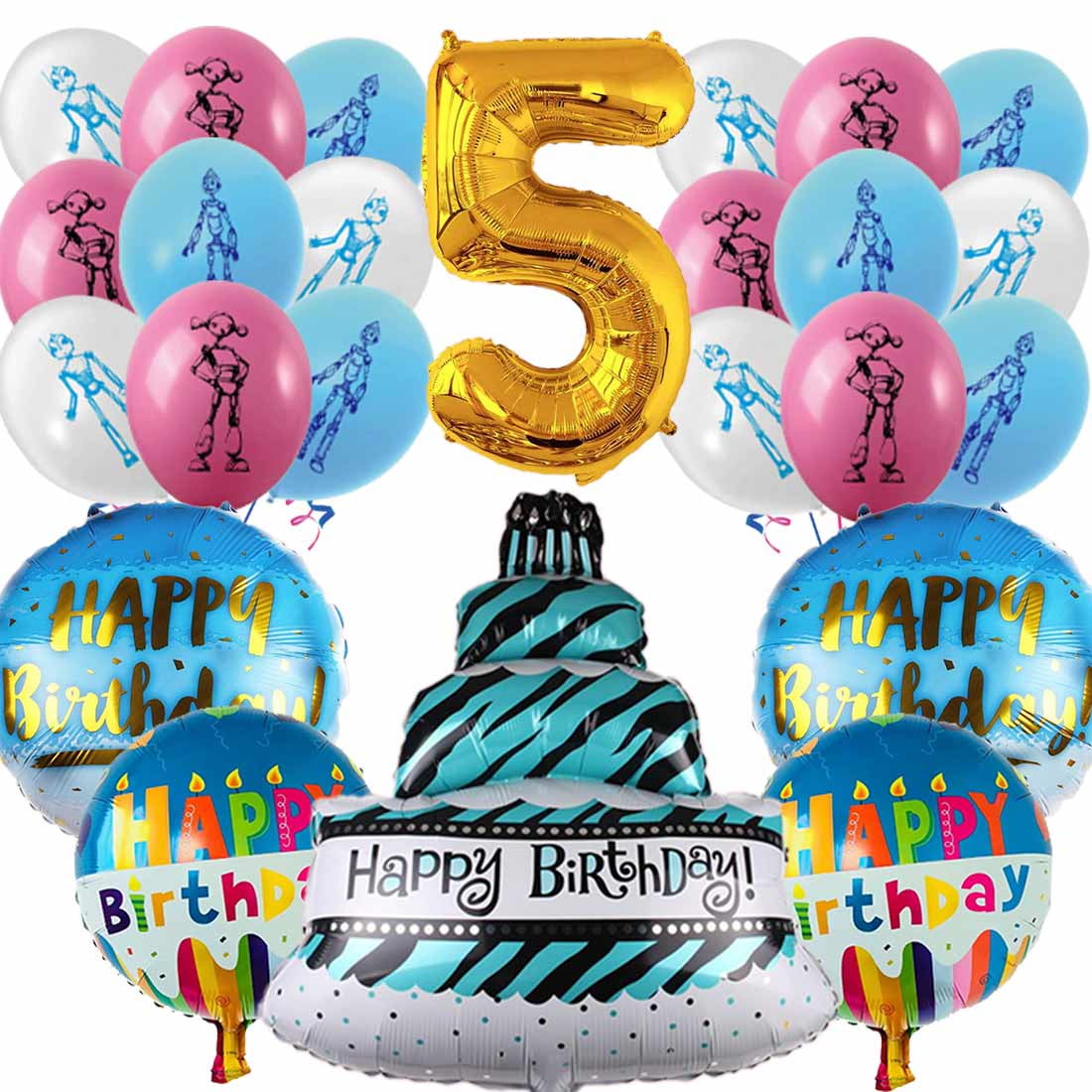Robots Balloons Party Supplies 5th Big Number Decorations Decor Kit ...