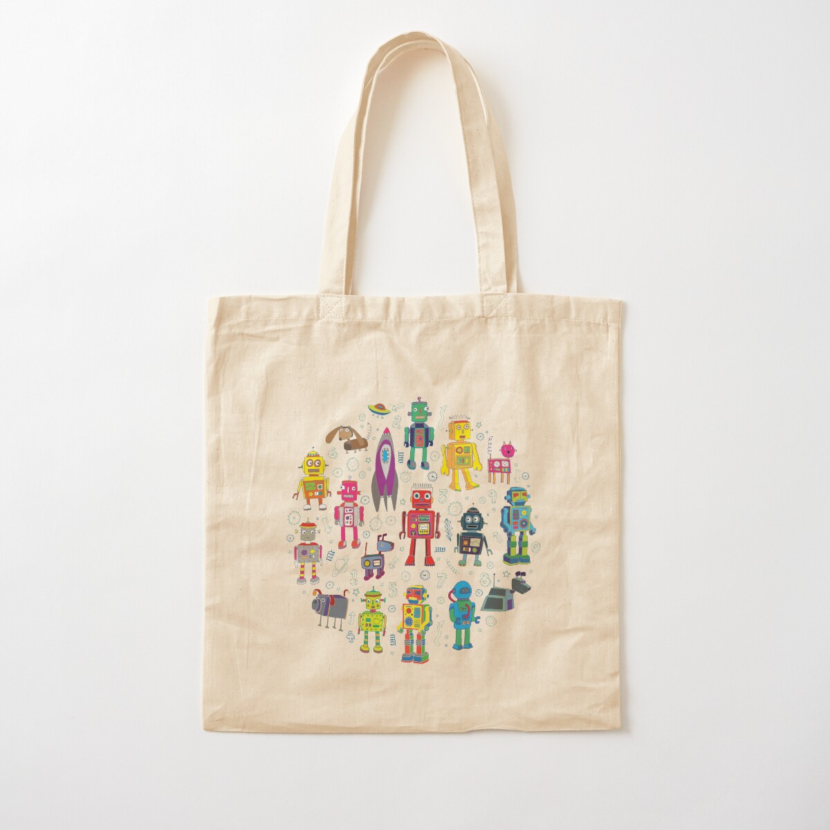 Robots In Space - Black - Fun Pattern By Cecca Designs Cotton Tote Bag ...