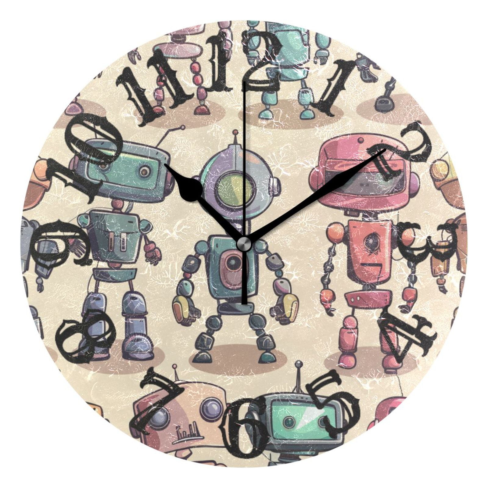 Robots Wall Clock 10 inch Non-Ticking Easy to Read Decorative Clocks ...