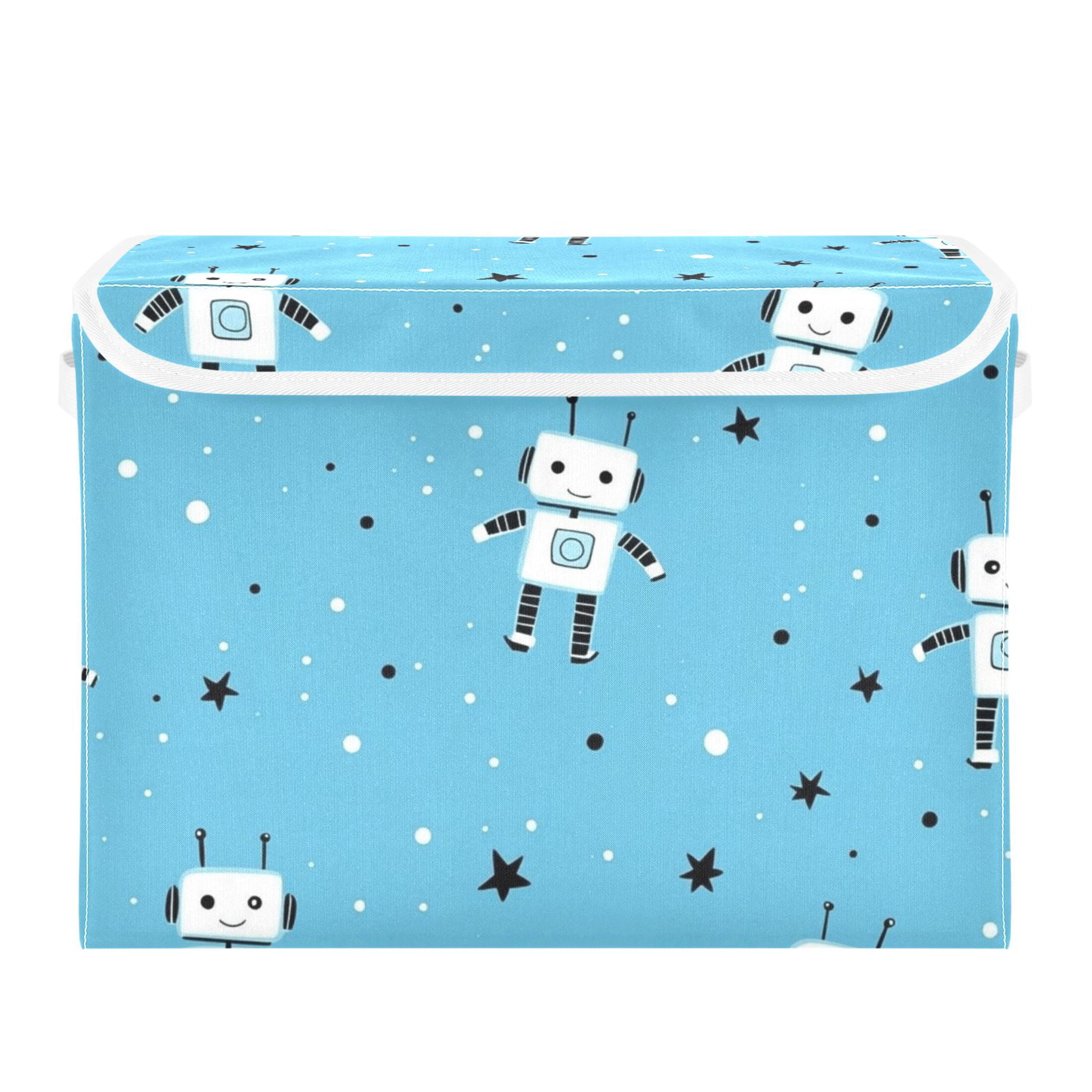Robots and Stars Cute Foldable Storage Bin with Lid and Handle ...