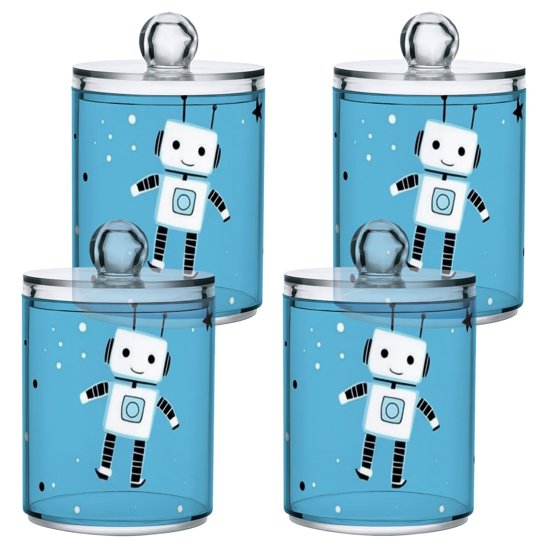 Robots and Stars Cute Translucent Plastic Cans Storage Canisters with ...