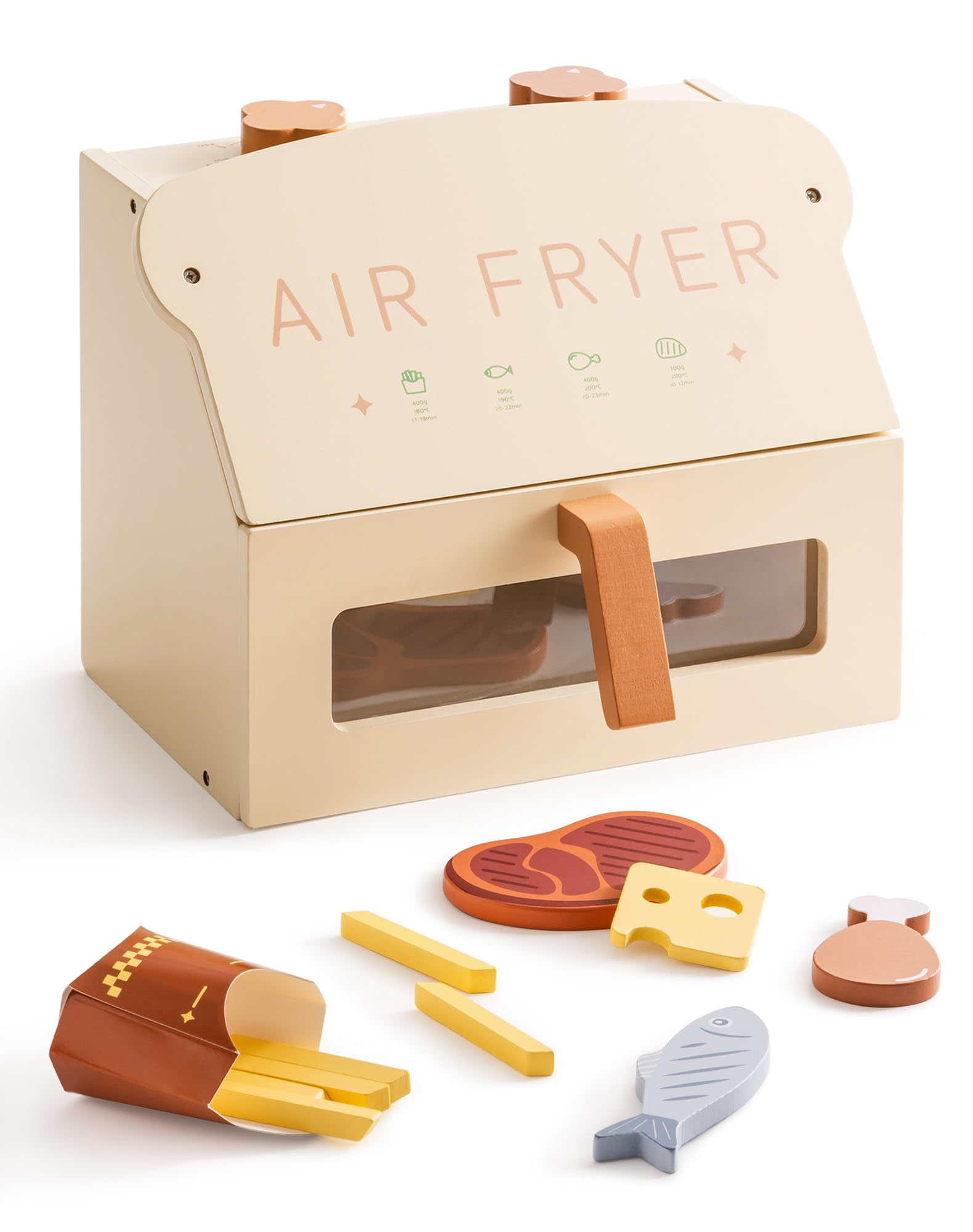 Robud Kids Wooden Air Fryer & Play Kitchen Set with Accessories ...