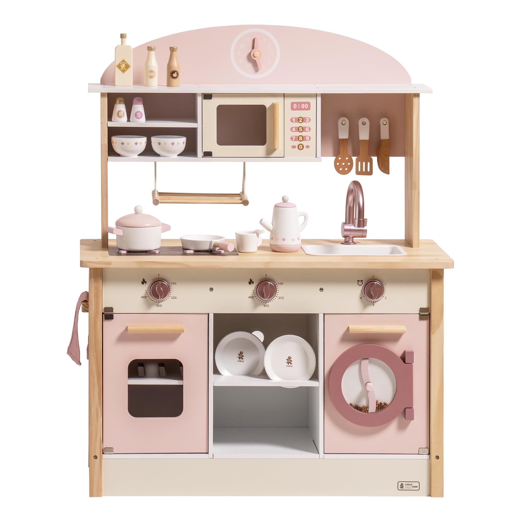 Robud Kids Wooden Kitchen Play Set Pretend Playset Toy with Play Cooker ...
