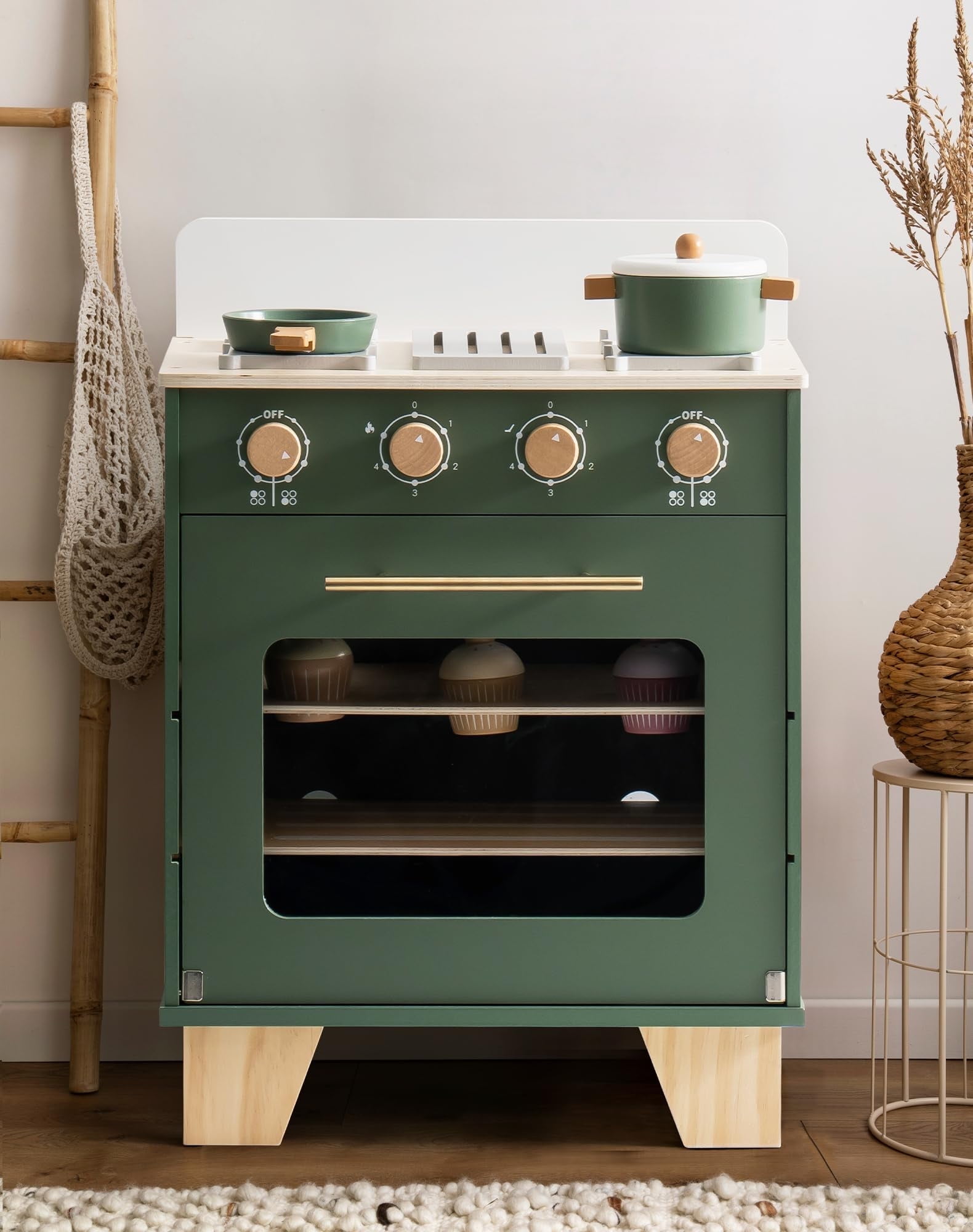 Robud Kids Wooden Toy Oven Kitchen Set with Accessories, Pretend Play ...