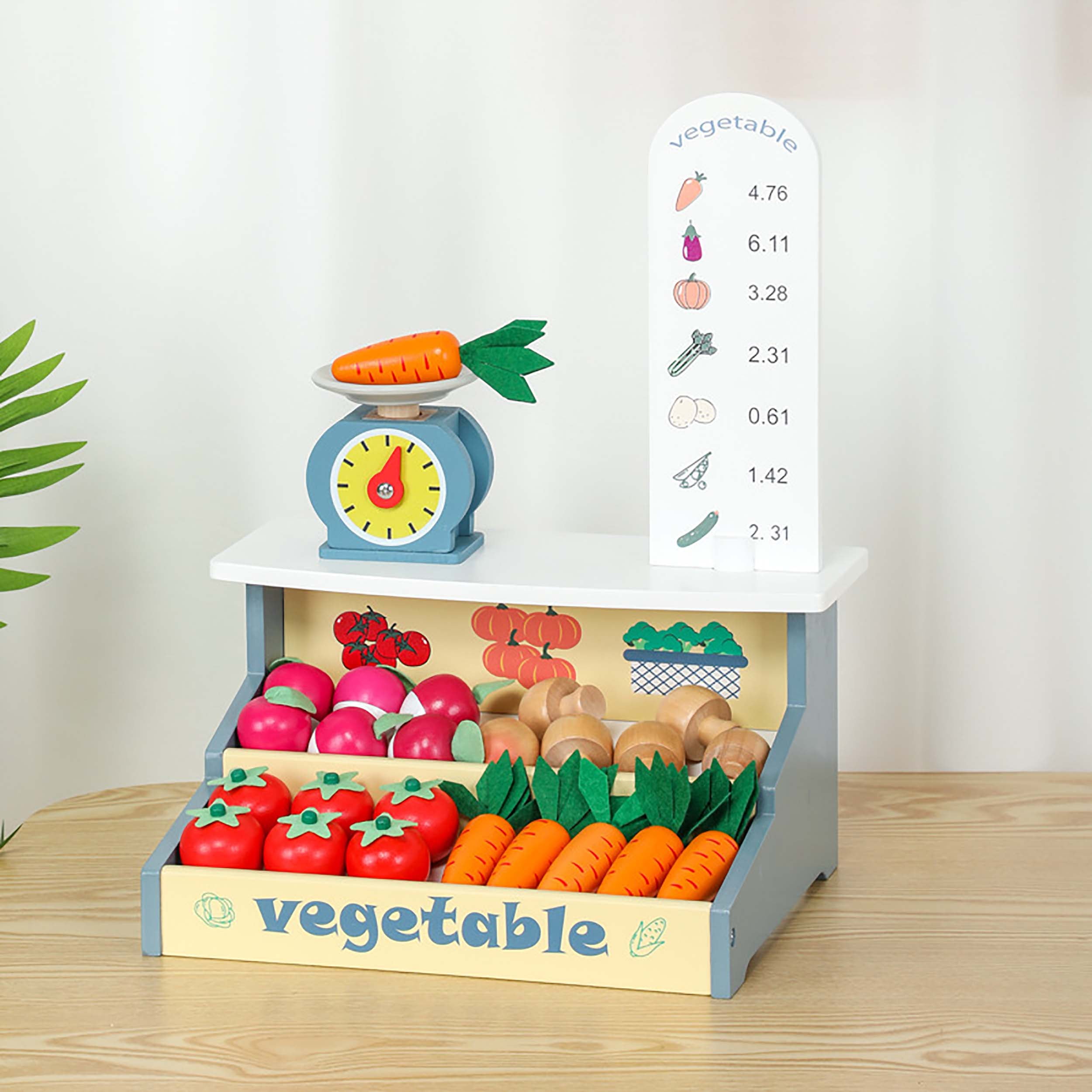 Robud Pretend Play Vegetable Market Playset - 24 PCS Wooden Vegetables ...
