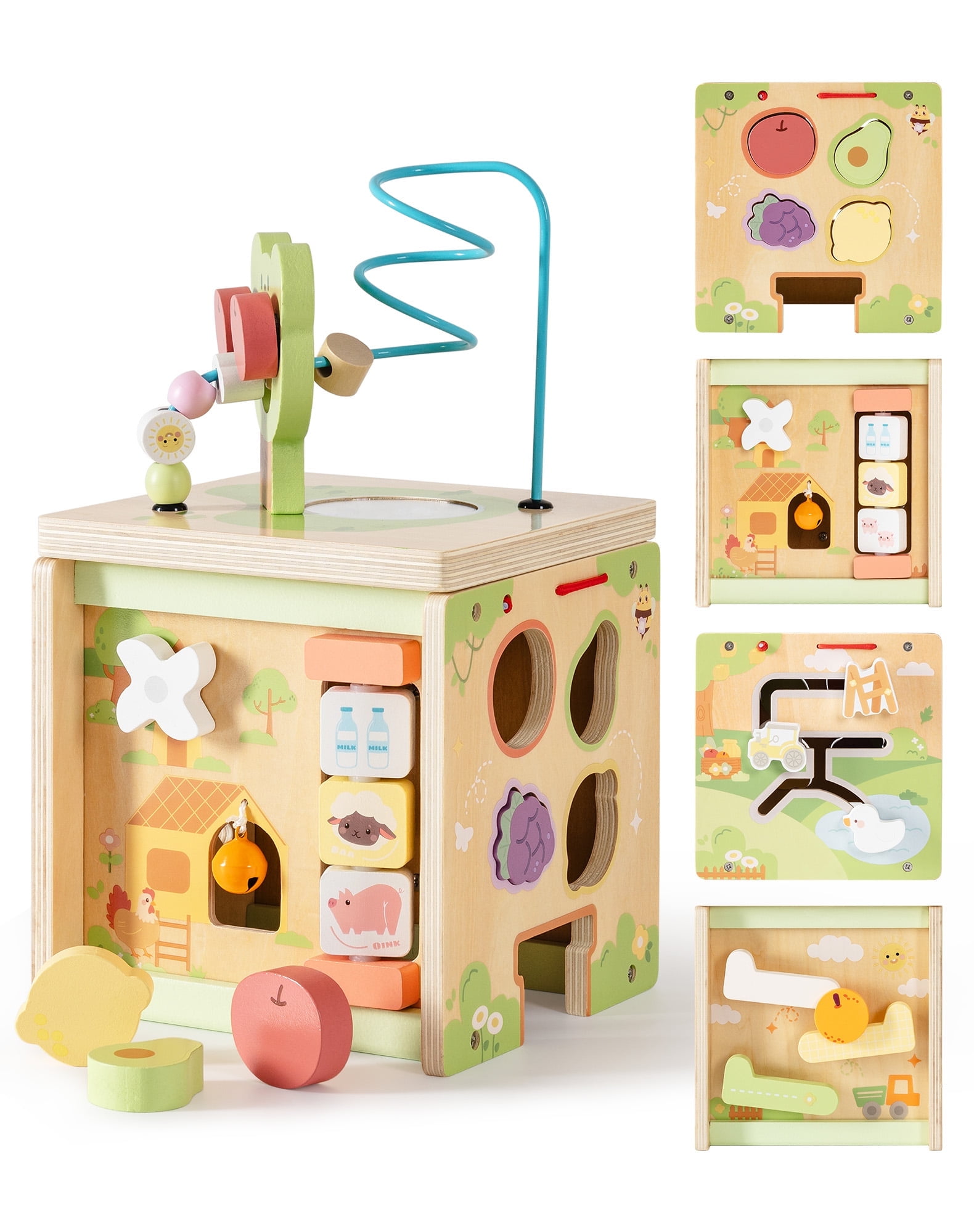 Robud Wooden Activity Cube Toy for Toddlers, 9 in 1 Montessori Baby ...