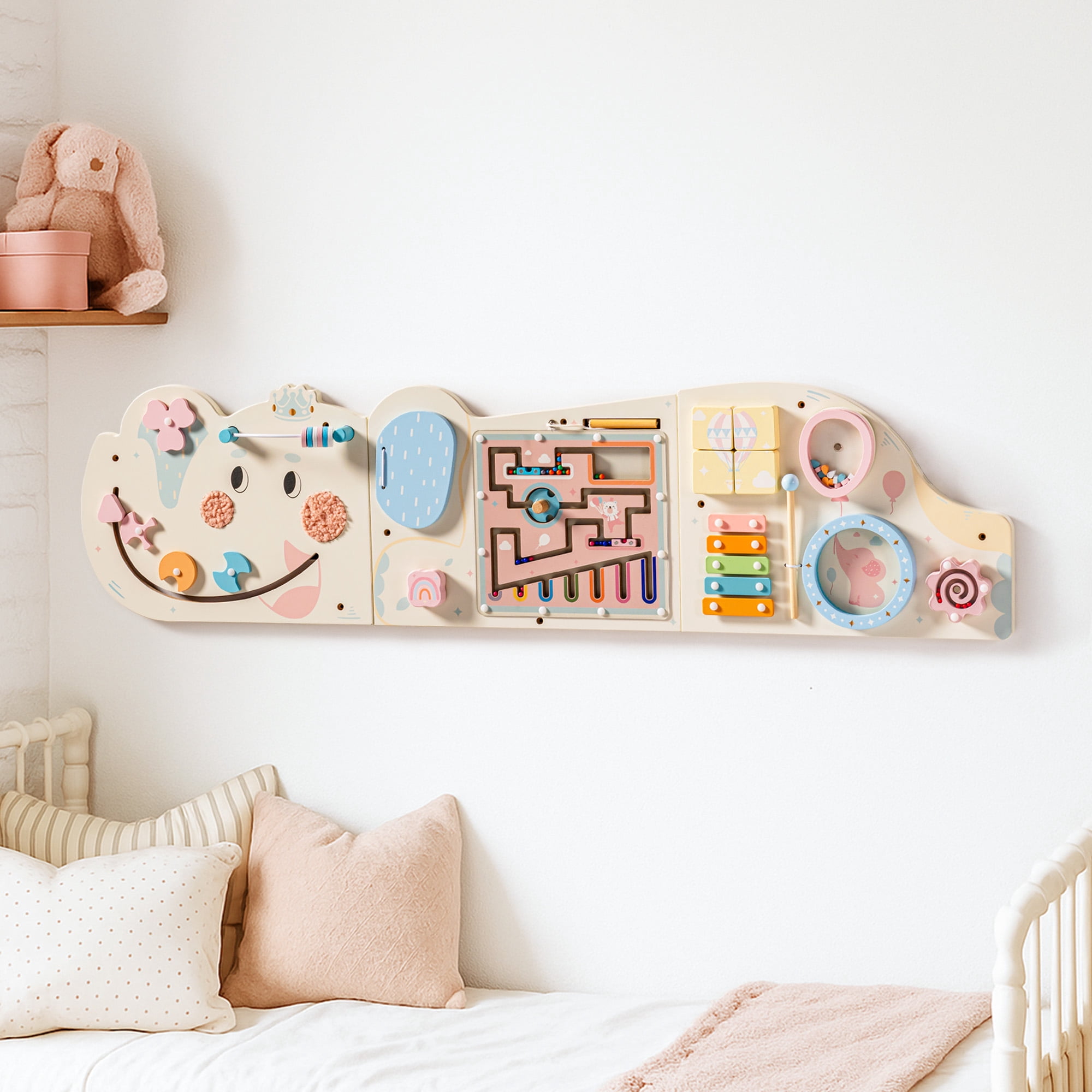 Robud Wooden Elephant Busy Board, Montessori Sensory Wall Toy with Bead ...