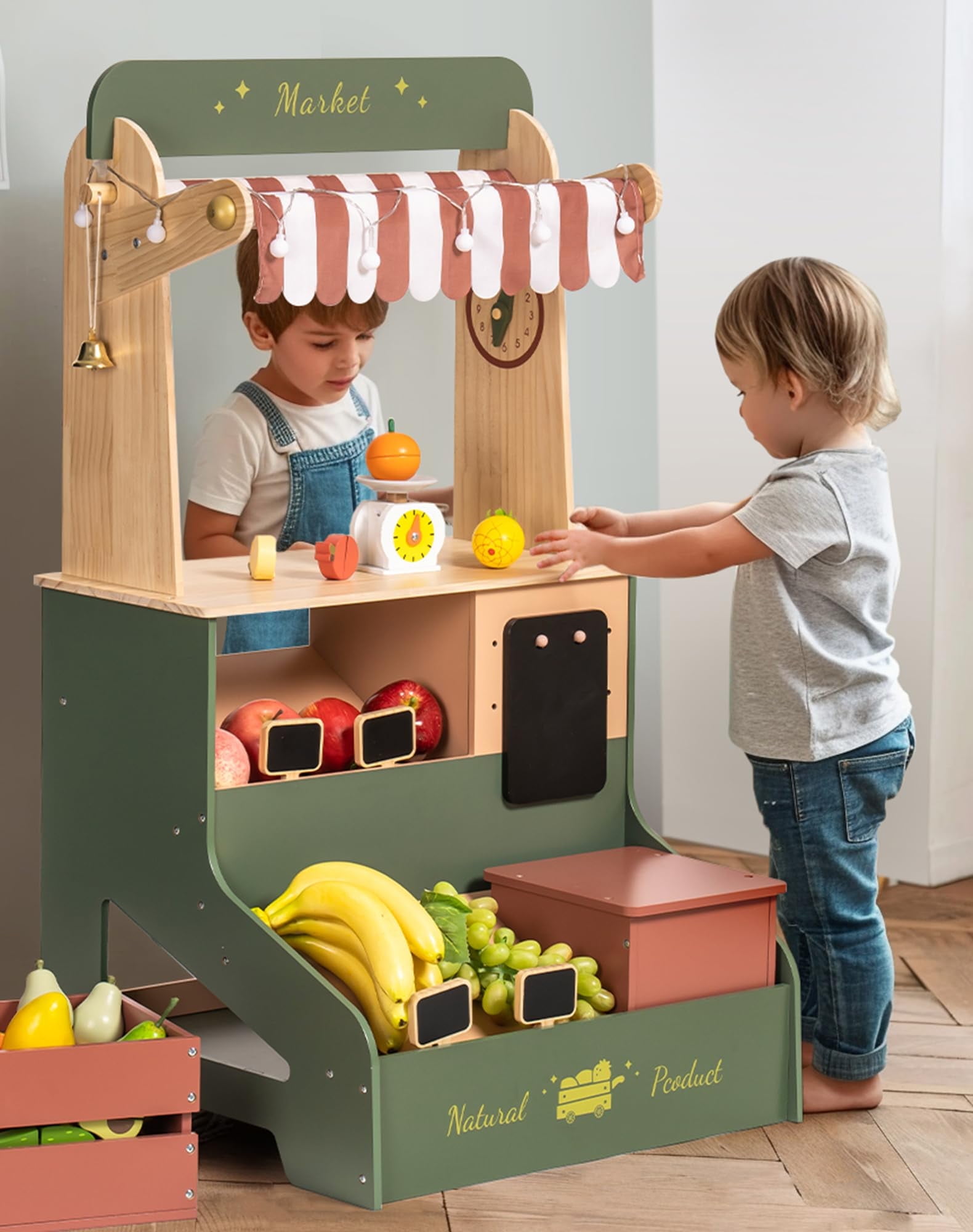 Robud Wooden Grocery Store Playset, Kids Play Store, Starlight Market ...