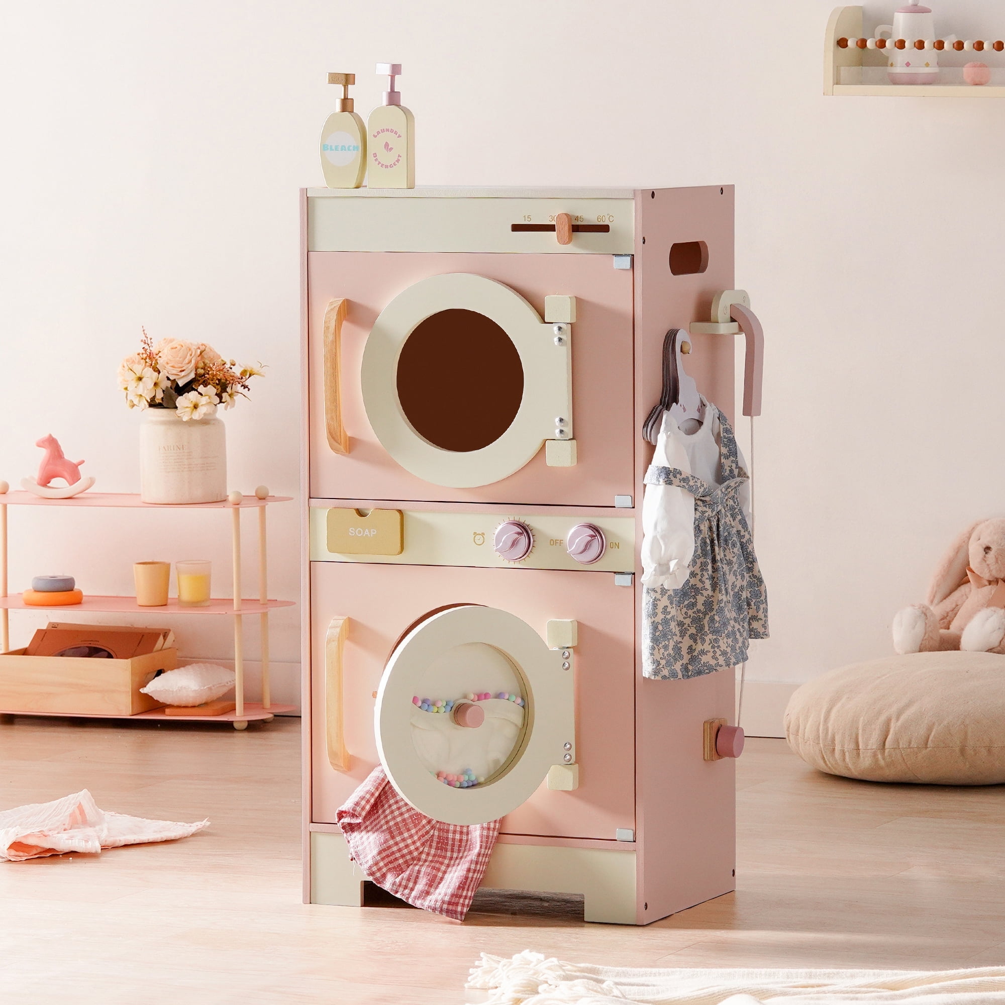Robud Wooden Laundry Playset for Toddlers - Pretend Washing Machine ...