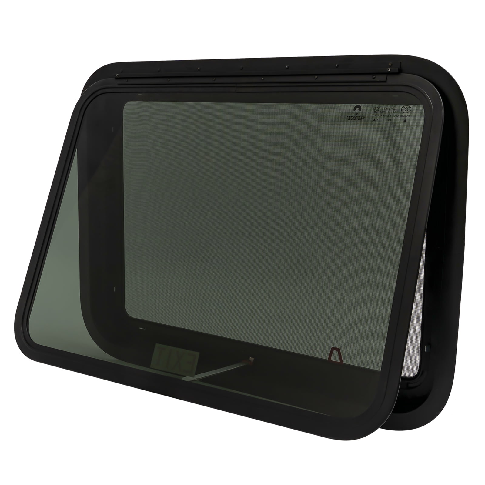 Robust RV Caravan Hinged Window, Black Aluminum, 3.2mm Tempered Glass ...
