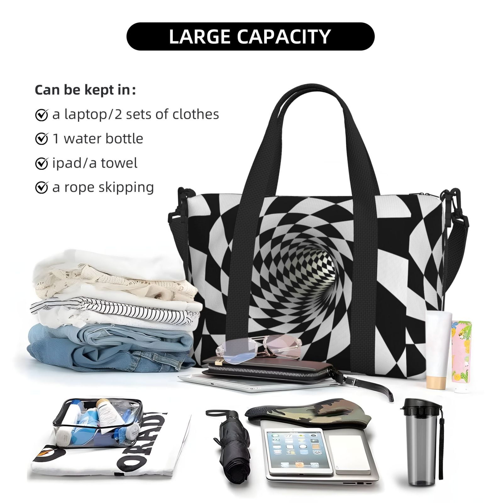 Rocae 3D Vortex Illusion for Travel Shoulder Bag Top Handle Handbag ...