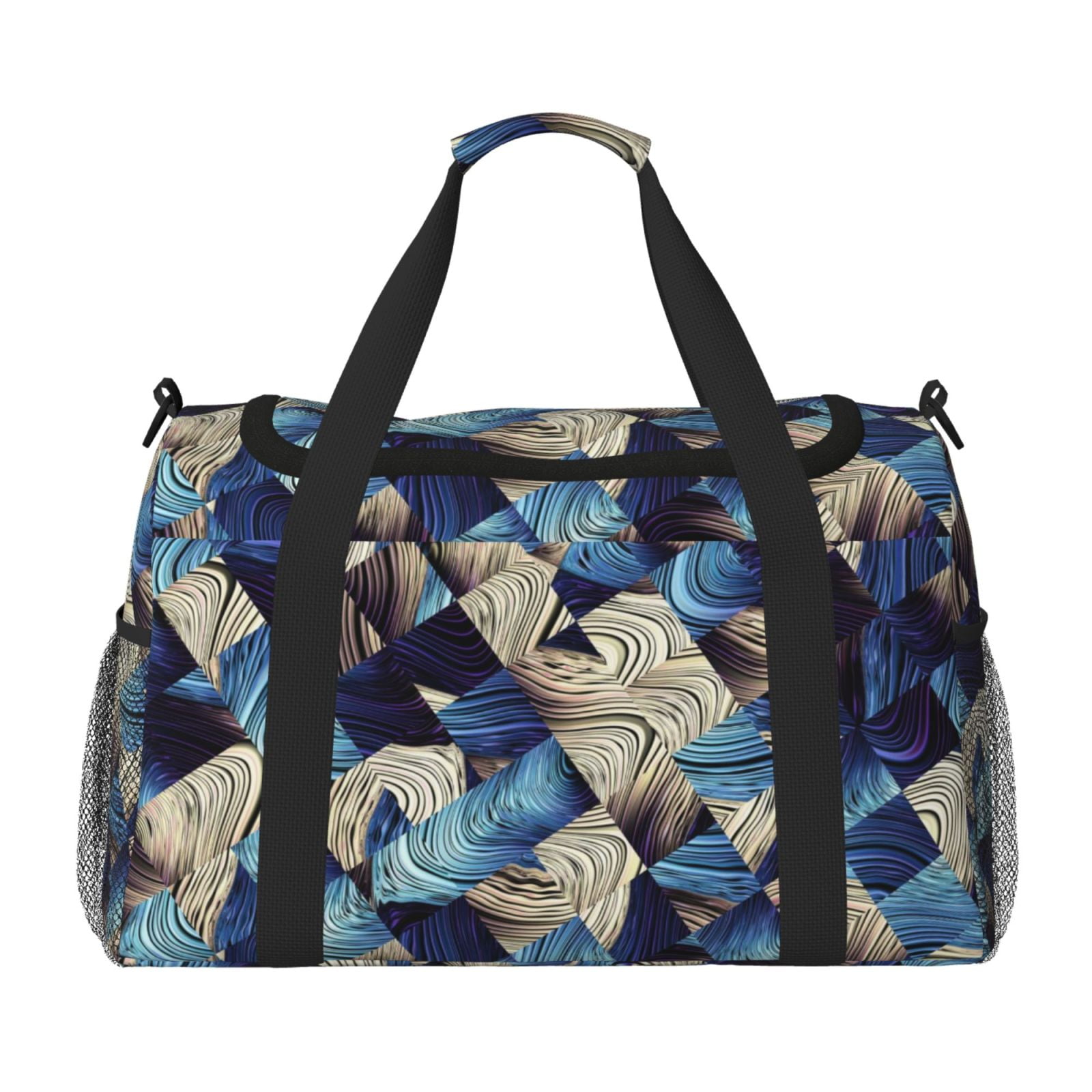 Rocae Abstract Blue Squares Print Hand Travel Bag Travel Duffel Bag and ...