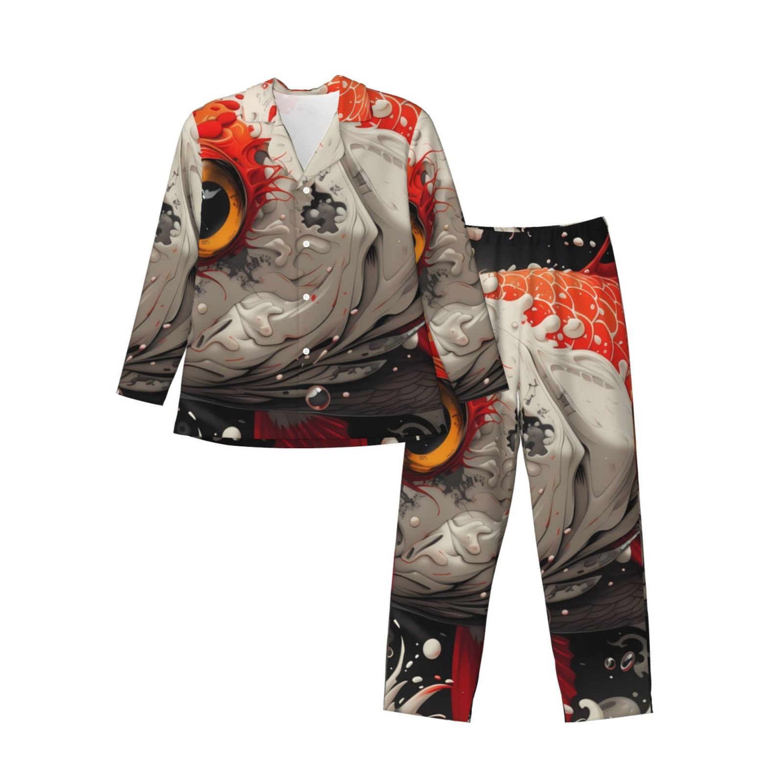 Rocae Abstract Red Koi Fish Art for Men's Pajamas Set Mens Pjs Sets ...