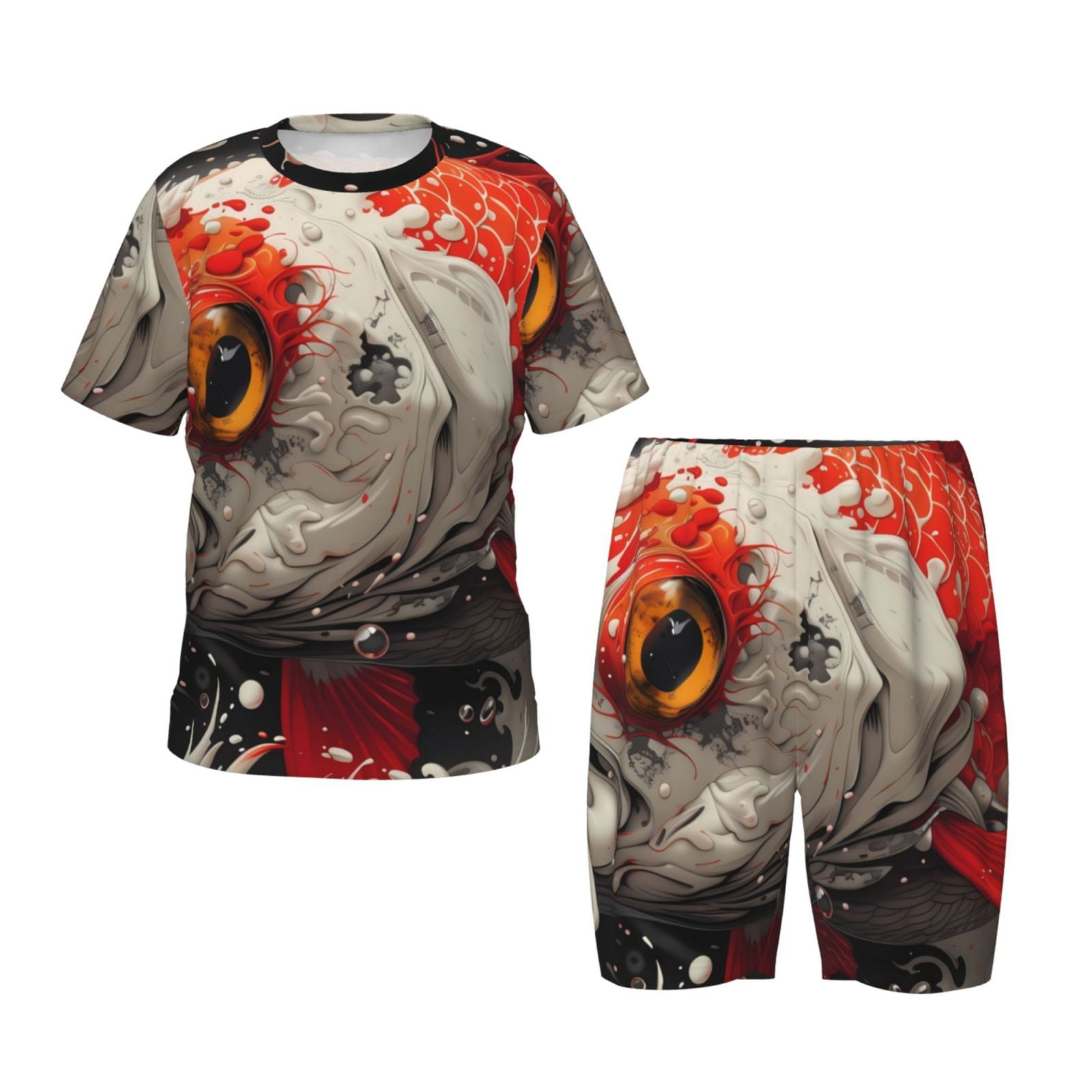 Rocae Abstract Red Koi Fish Art for Short-Sleeved Summer Pajama Set for ...