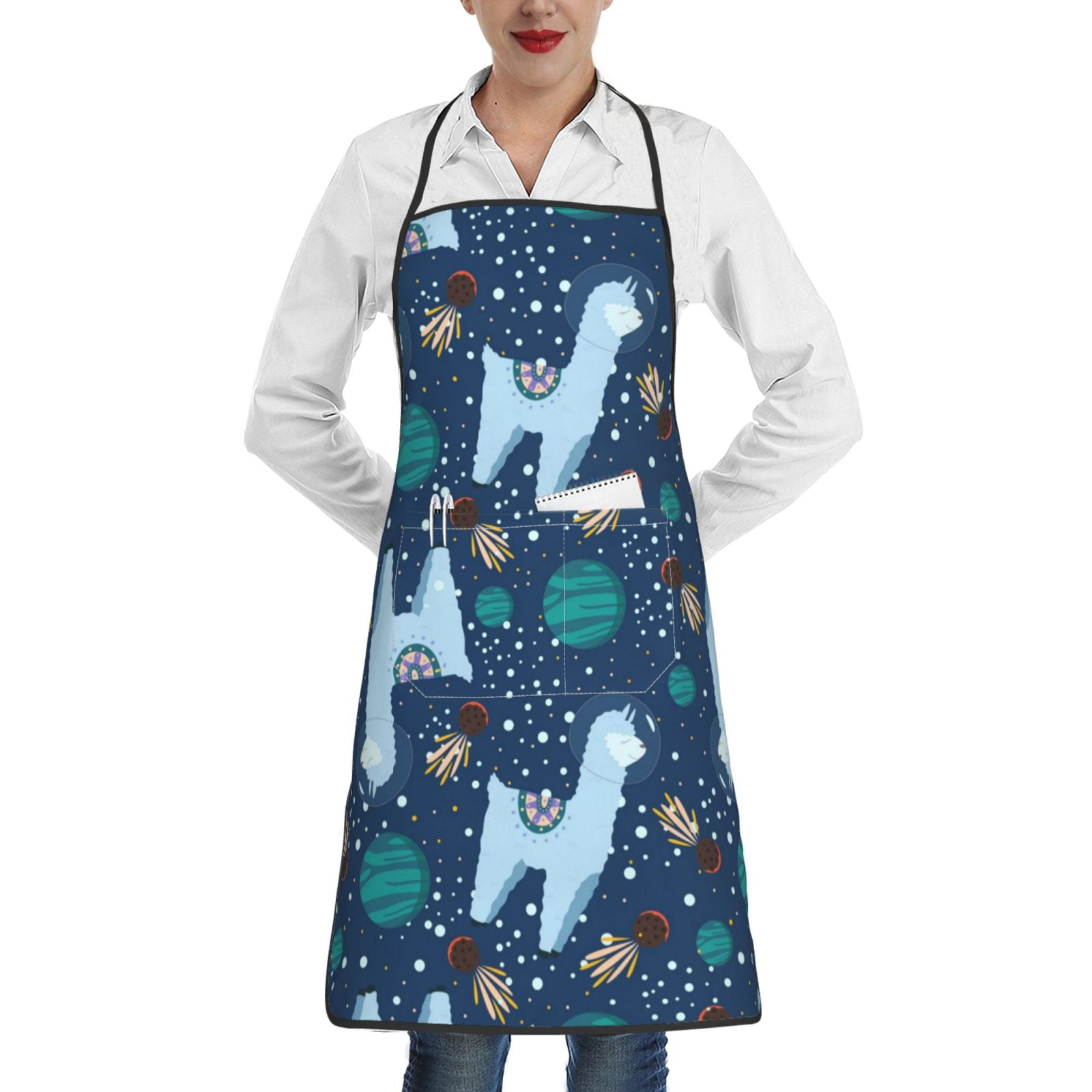Rocae Alpaca Astronaut in Space for Kitchen Aprons for Women Adjustable ...