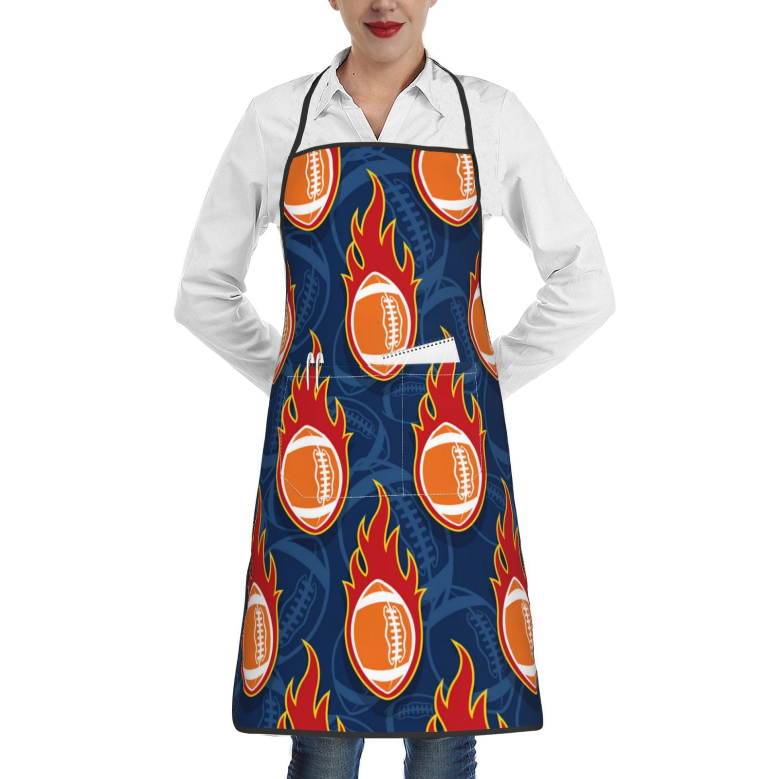 Rocae American Football and Fire Flames for Kitchen Aprons for Women ...