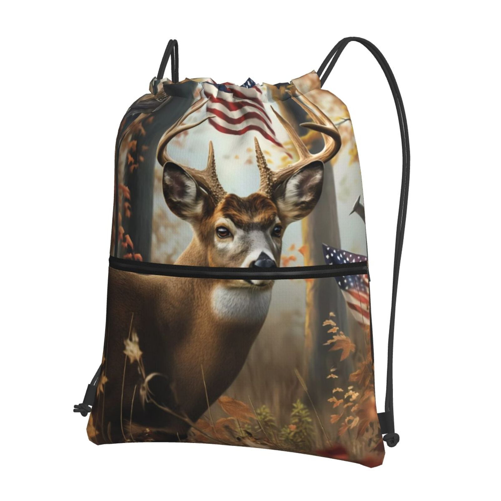 Rocae American Wildlife Deer Forest for Drawstring zipper Backpack Gym ...