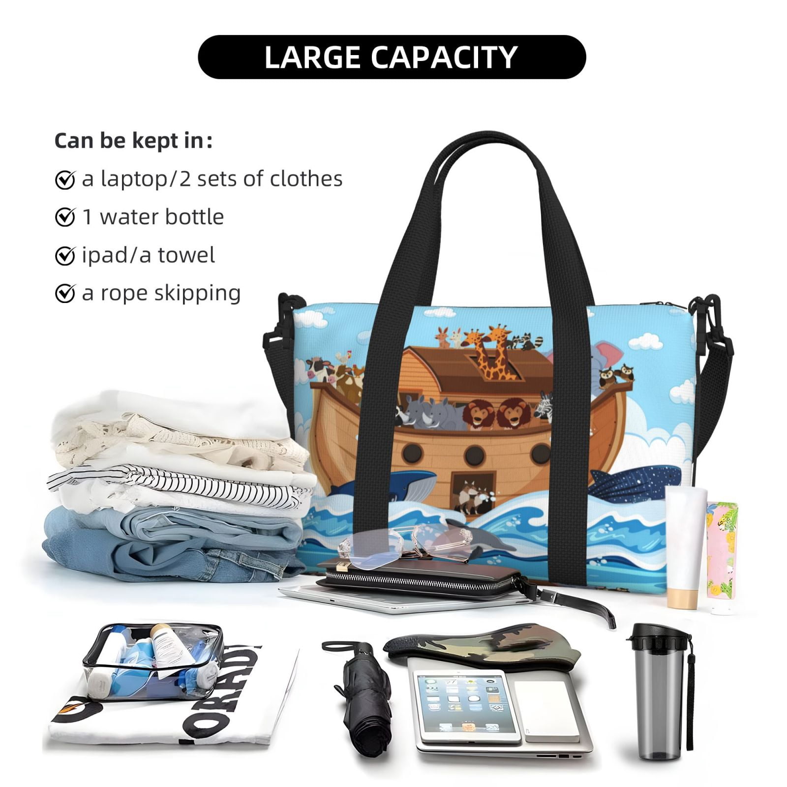 Rocae Animals on Noah's Ark for Travel Shoulder Bag Top Handle Handbag ...