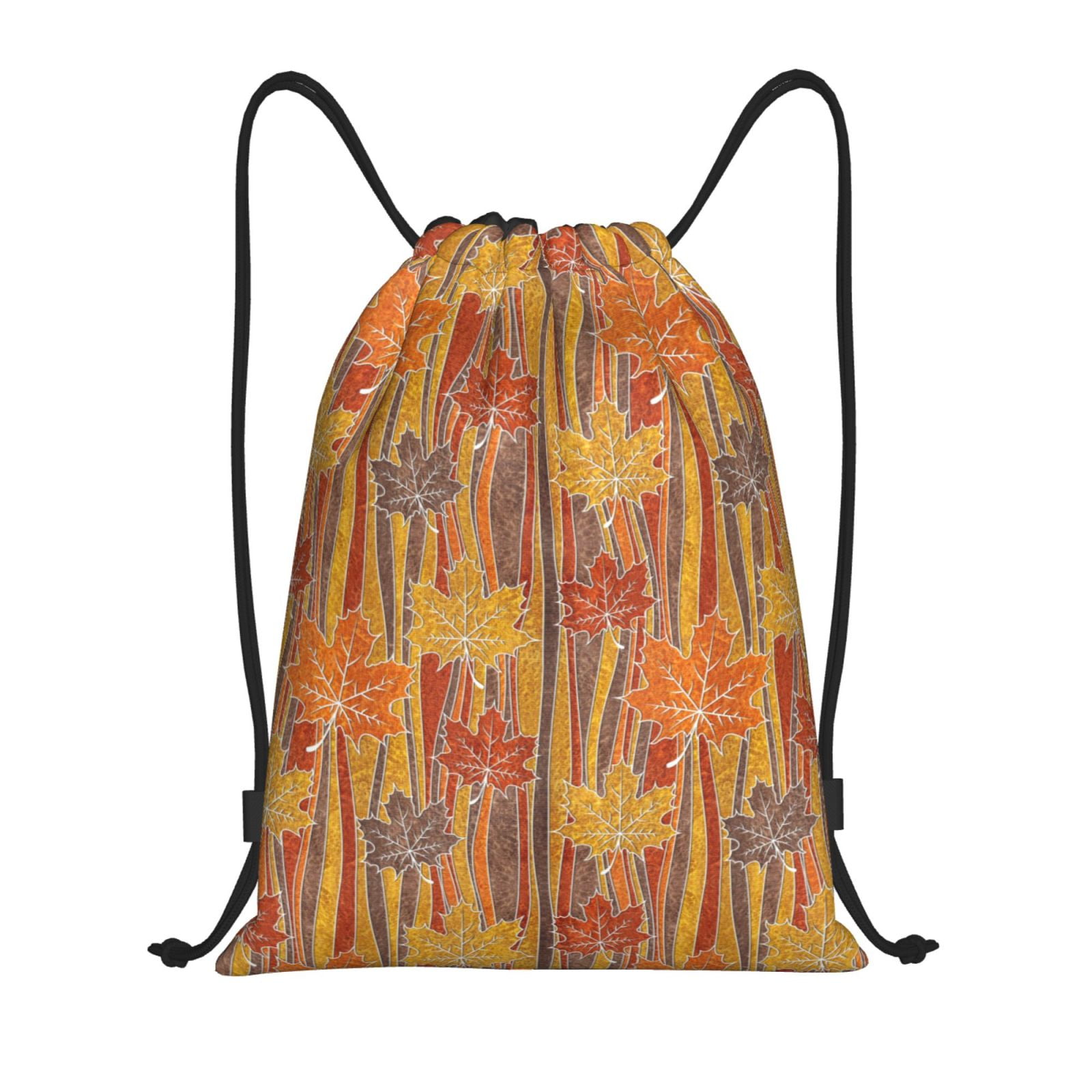 Rocae Autumn Maple Leaf Stripes for Gym Bag Drawstring Bags Gym ...