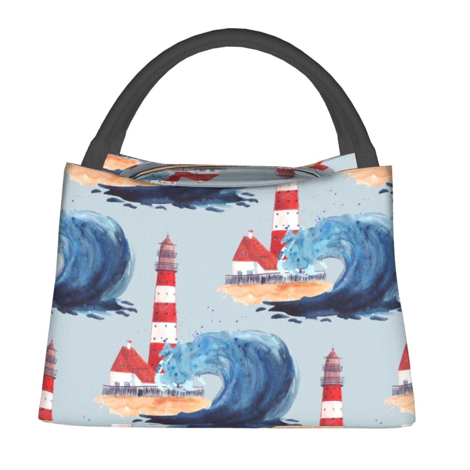 Rocae Beacon In The Huge Waves Of The Surf for Insulated Lunch Bag for ...