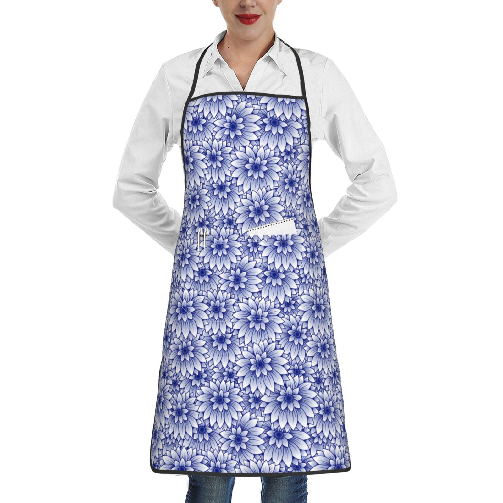 Rocae Blue And White Flowers for Kitchen Aprons for Women Adjustable ...