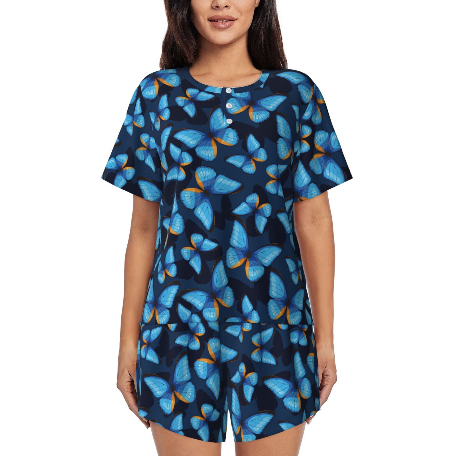 Rocae Blue Butterfly for Two Piece Sleepwear Pajamas Sets for Women ...