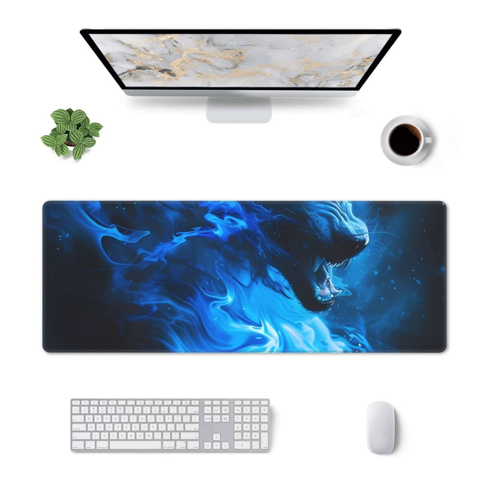 Rocae Blue Fire Cool Wolf for Gaming Mouse Pad, Mouse Pad Large, Office ...