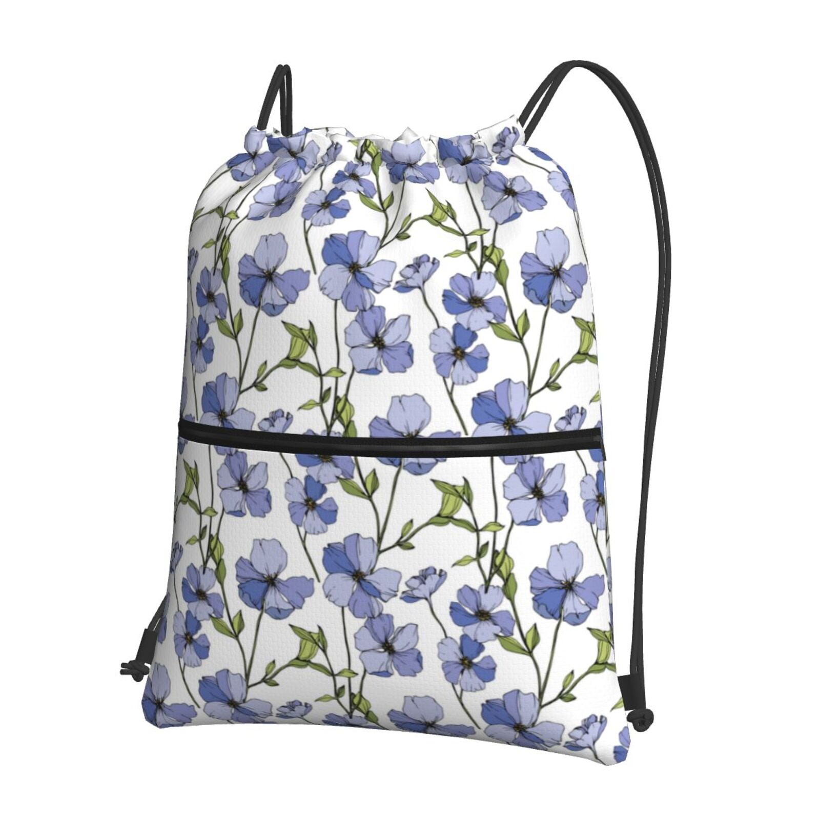 Rocae Blue Flax Flowers for Drawstring zipper Backpack Gym Backpack Bag ...