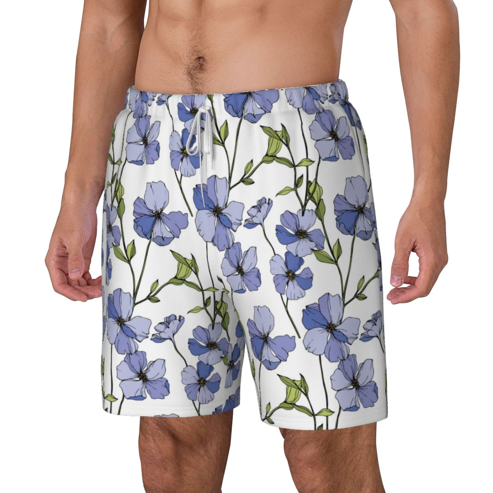 Rocae Blue Flax Flowers for Men's Swim Trunks Quick Dry With Two Side ...