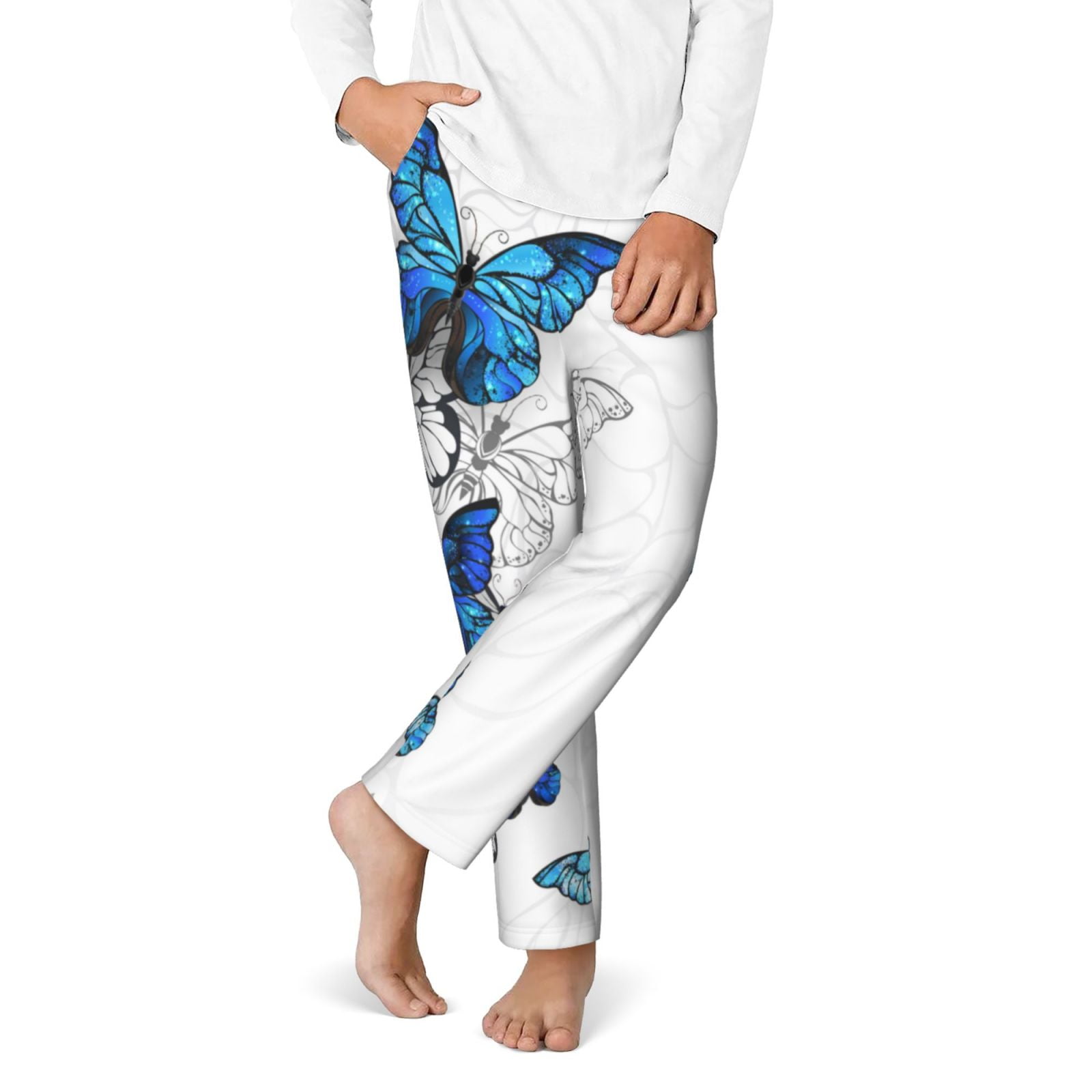 Rocae Blue Flying Butterflies for Teenagers' Pajama Pants,Girls lounge ...