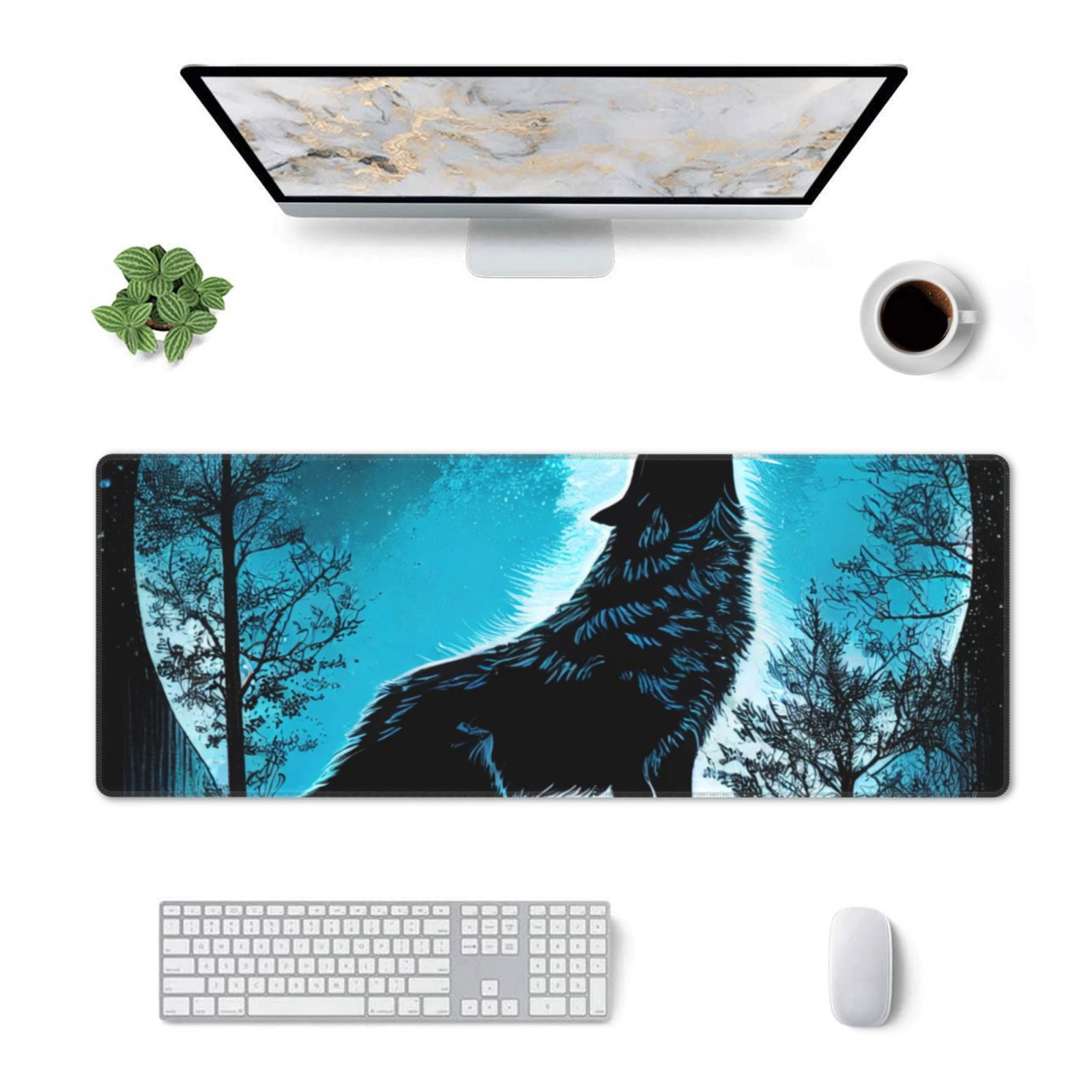Rocae Blue Full Moon Wolf for Gaming Mouse Pad, Mouse Pad Large, Office ...