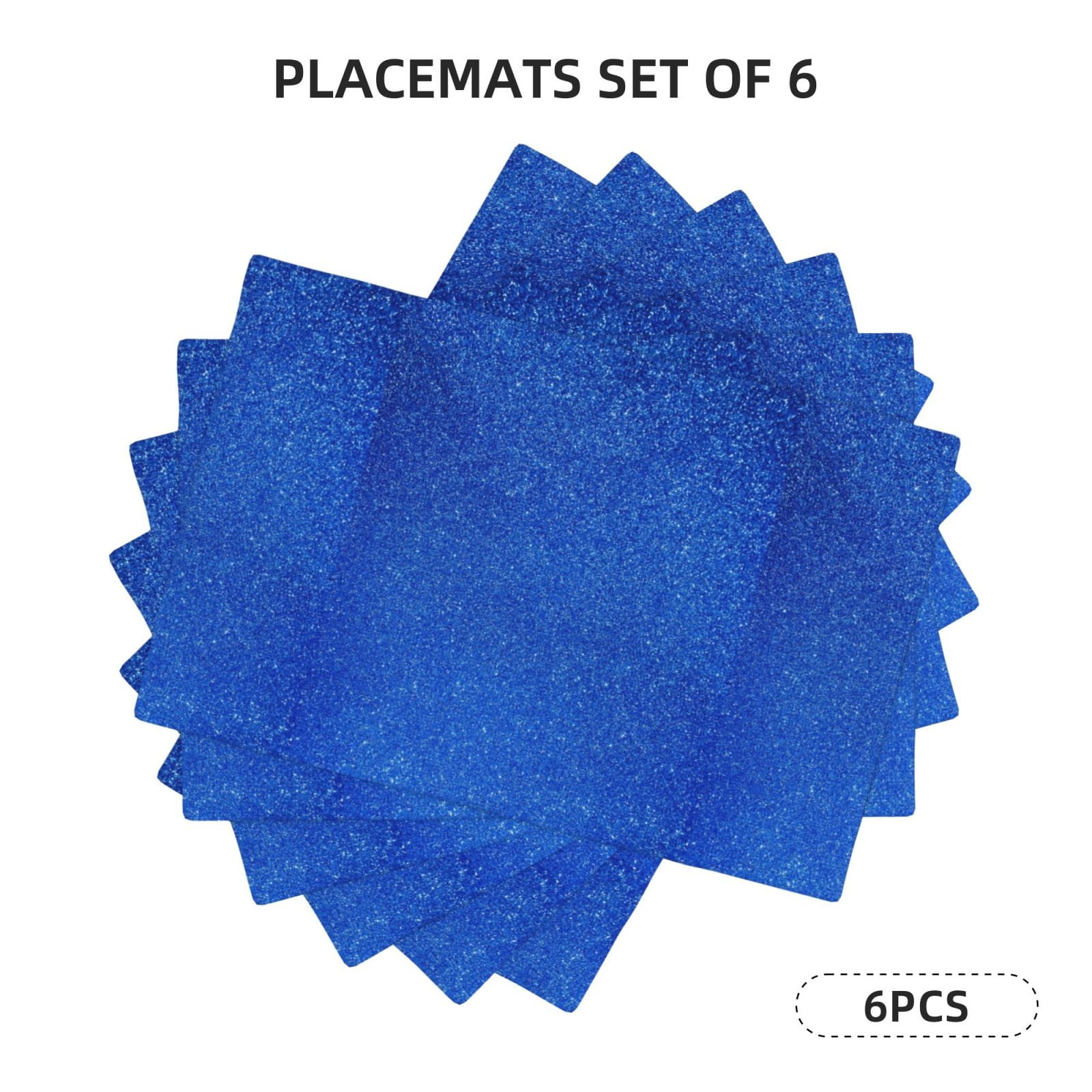 Rocae Blue Glitter Printed Heat Resistant Place Mats,Classic Hemstitch ...