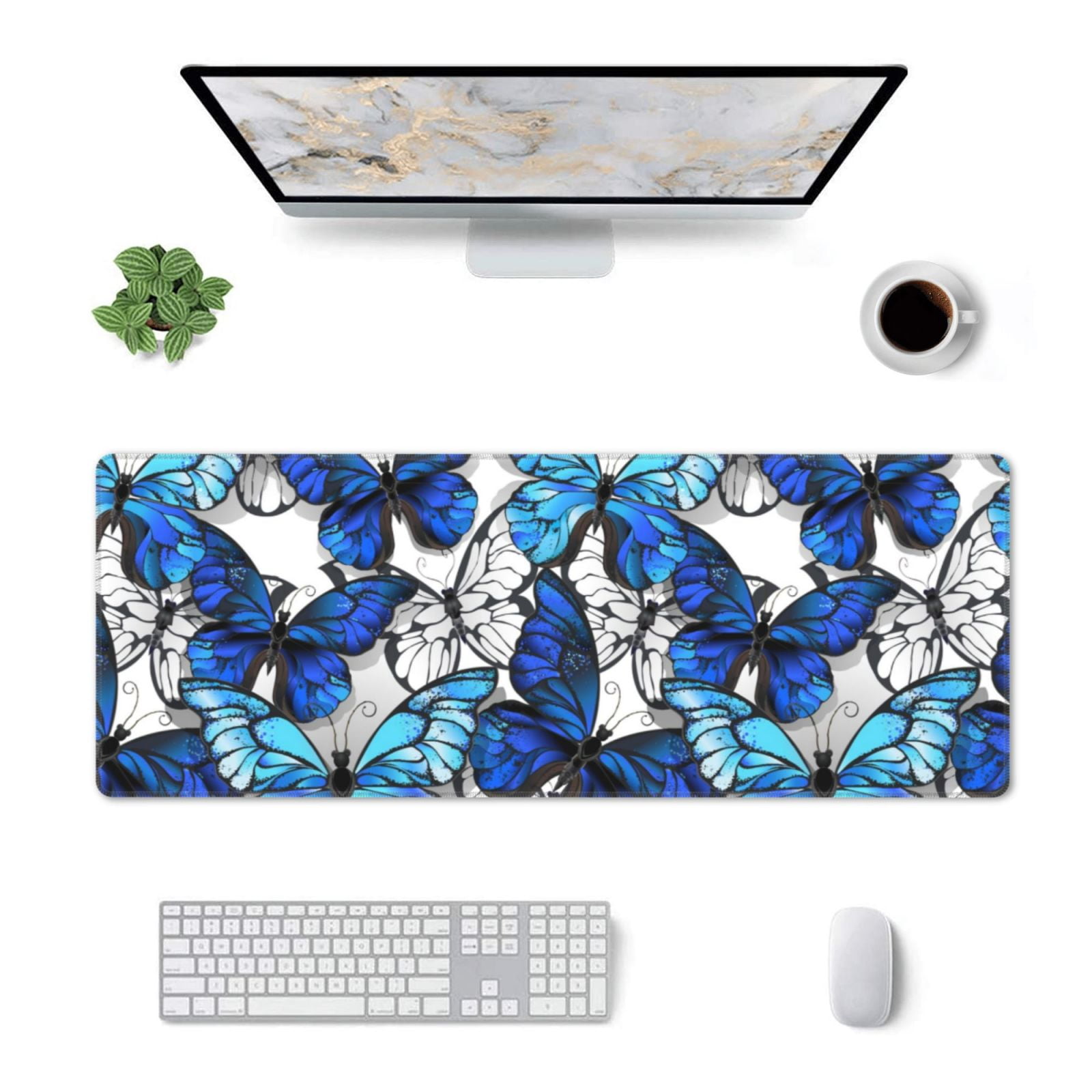 Rocae Blue and White Butterflies for Gaming Mouse Pad, Mouse Pad Large ...