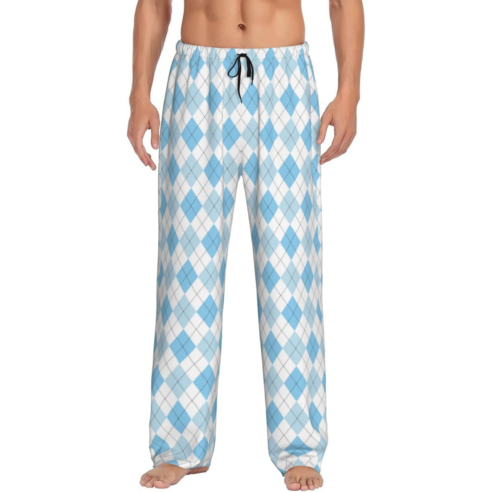 Rocae Blue and White Squares Mens Pajama Pants Pj Pants Mens Lounge ...