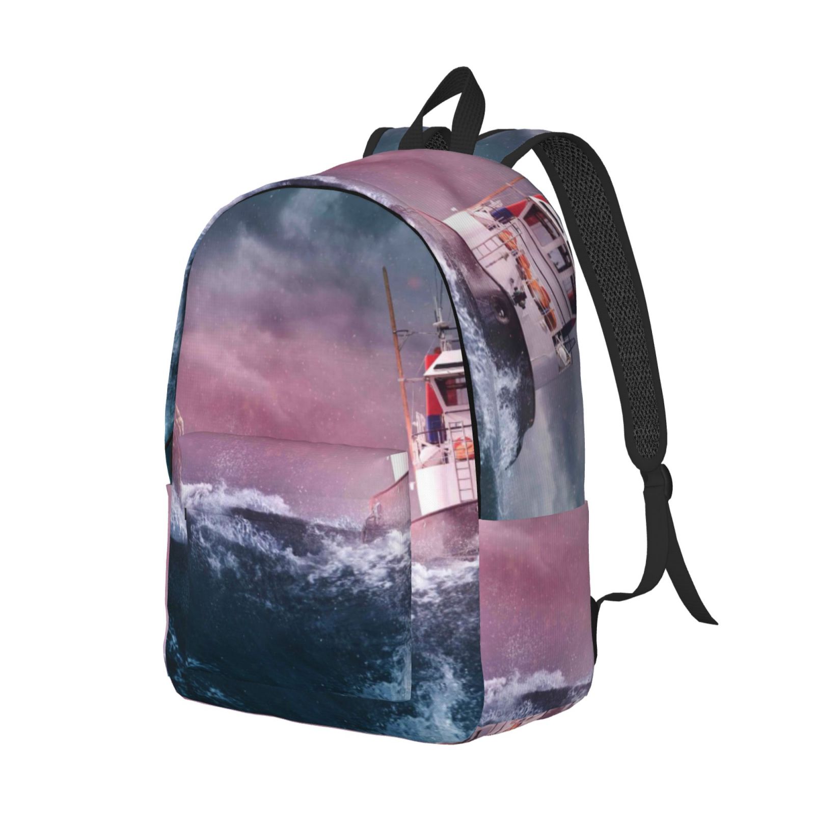 Rocae Boat Lighthouse Storm Waves for Durable Canvas Backpack Leisure ...