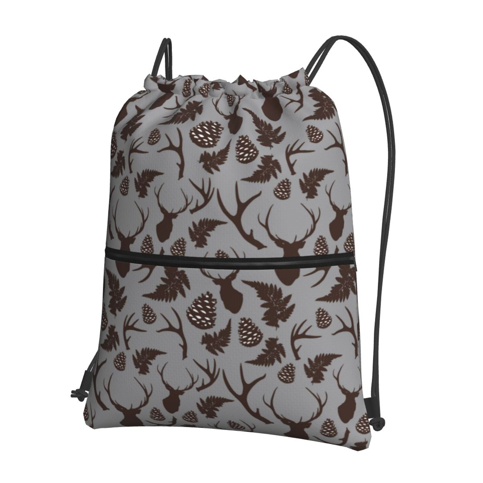 Rocae Brown Moose with Pinecones for Drawstring zipper Backpack Gym ...